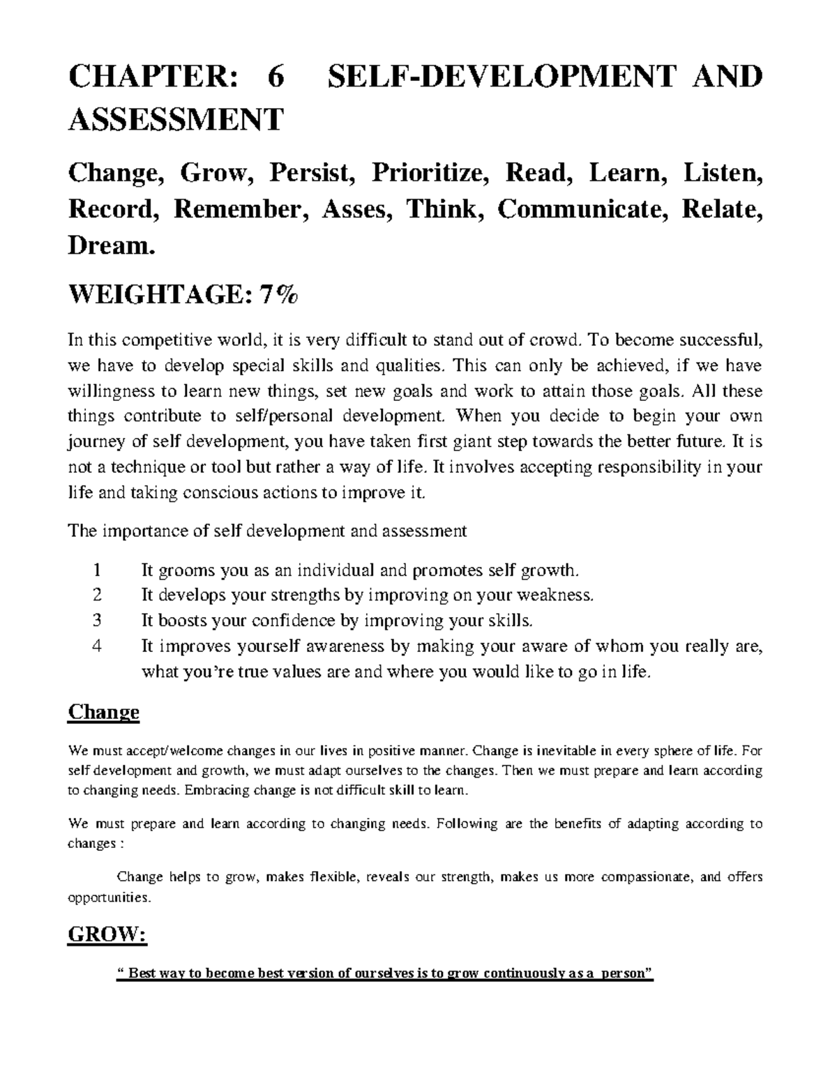 Chapter 6 - ETC - CHAPTER: 6 SELF-DEVELOPMENT AND ASSESSMENT Change ...