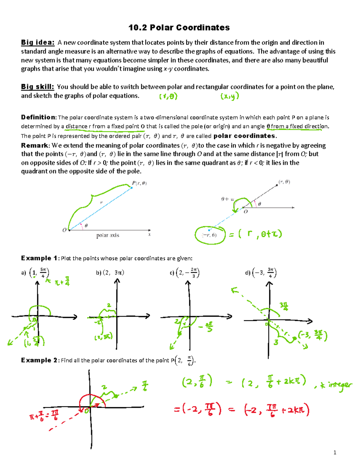 10 - Chapter 10.2 Full Review - 10 Polar Coordinates Big idea: A new ...
