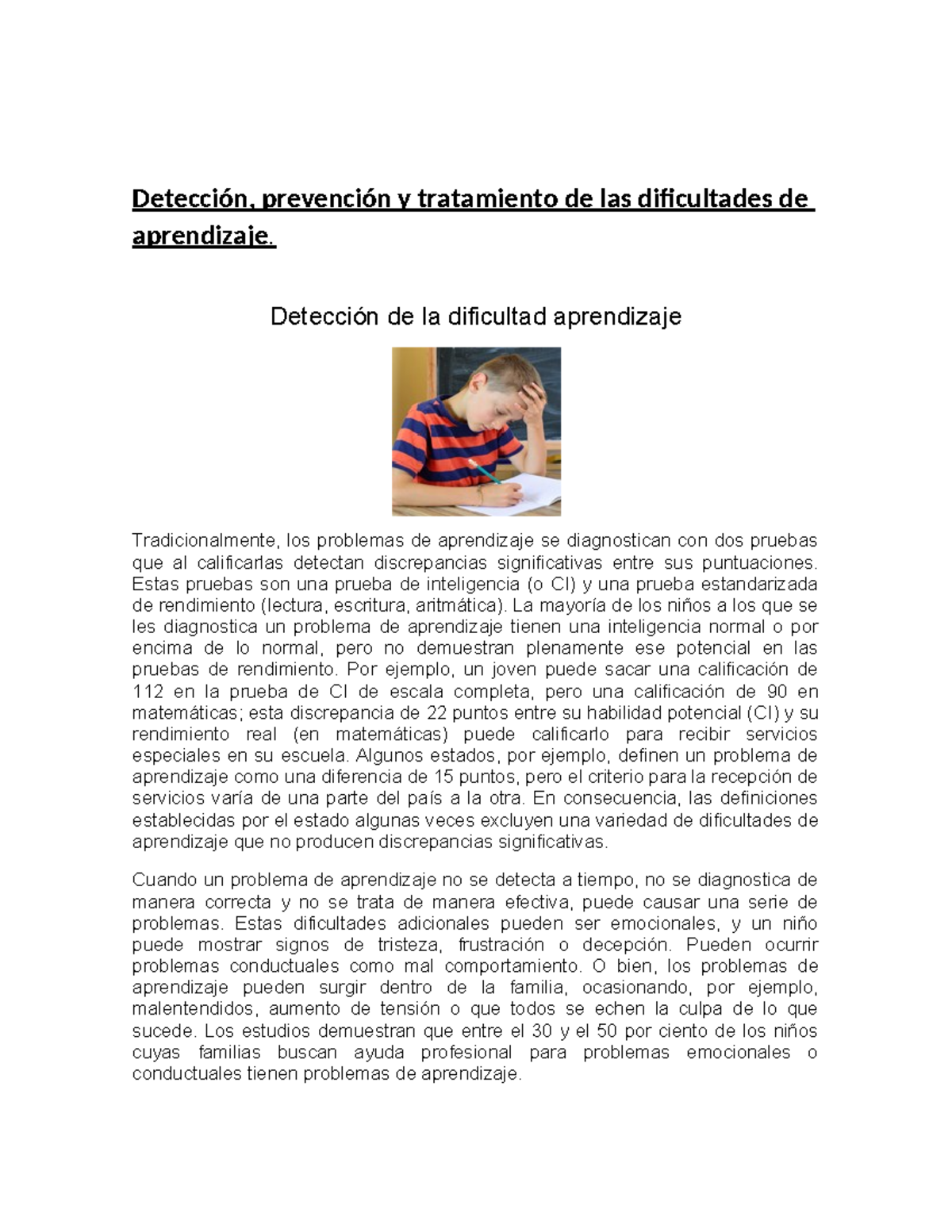 Deteccion y prevencion y tratamiento de las dificultades de aprendizaje - Detección de la ...