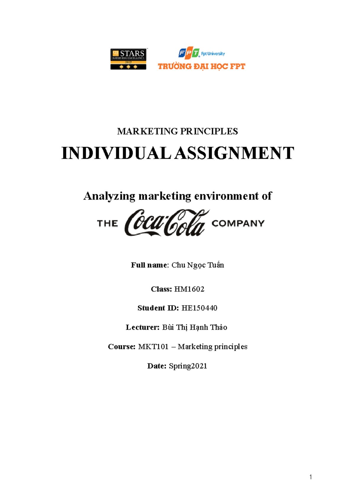 Individual Assignment Chu Ngoc Tuan HE150440 - MARKETING PRINCIPLES ...