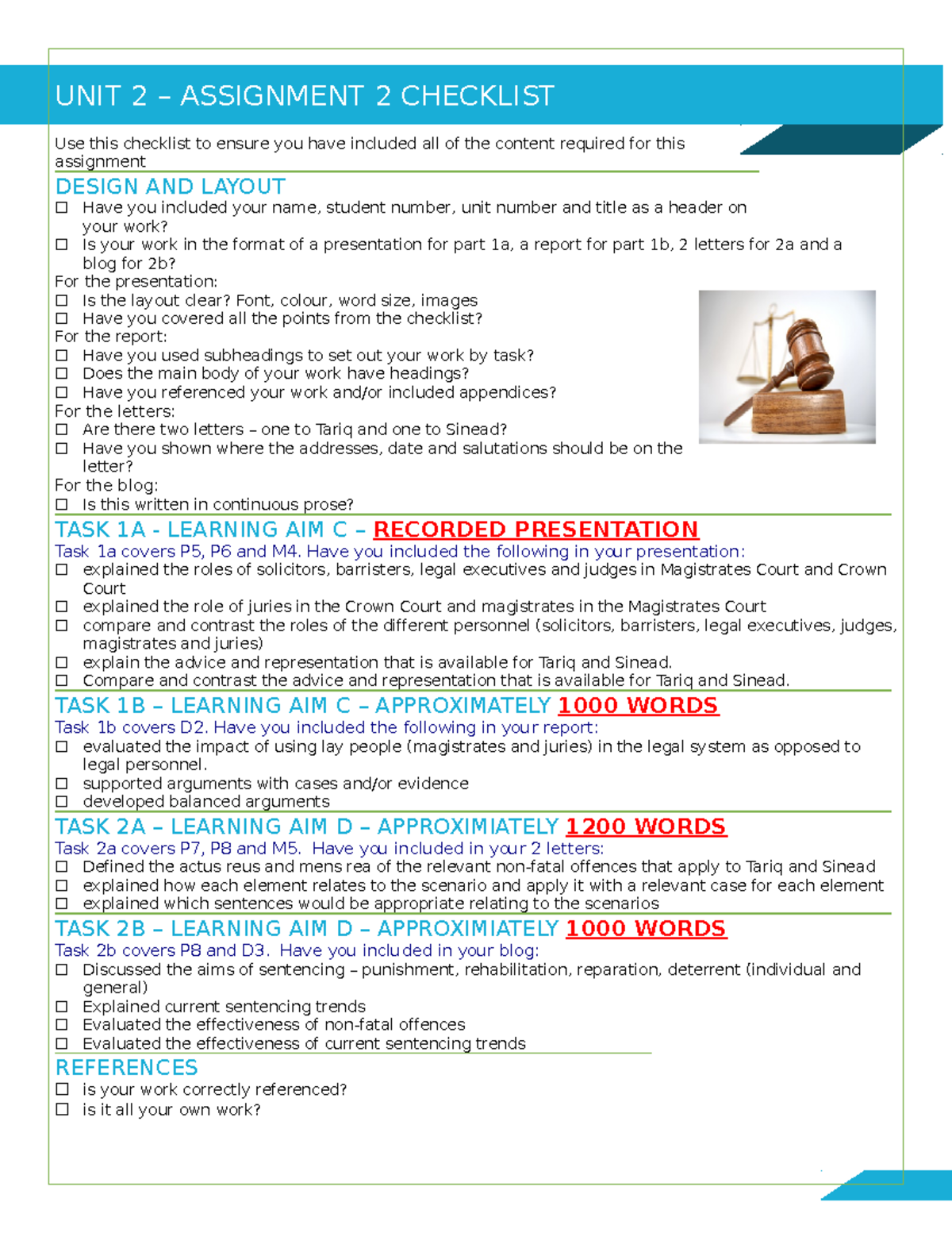 Unit 2 - assignment 2 checklist 2022 - UNIT 2 – ASSIGNMENT 2 CHECKLIST ...