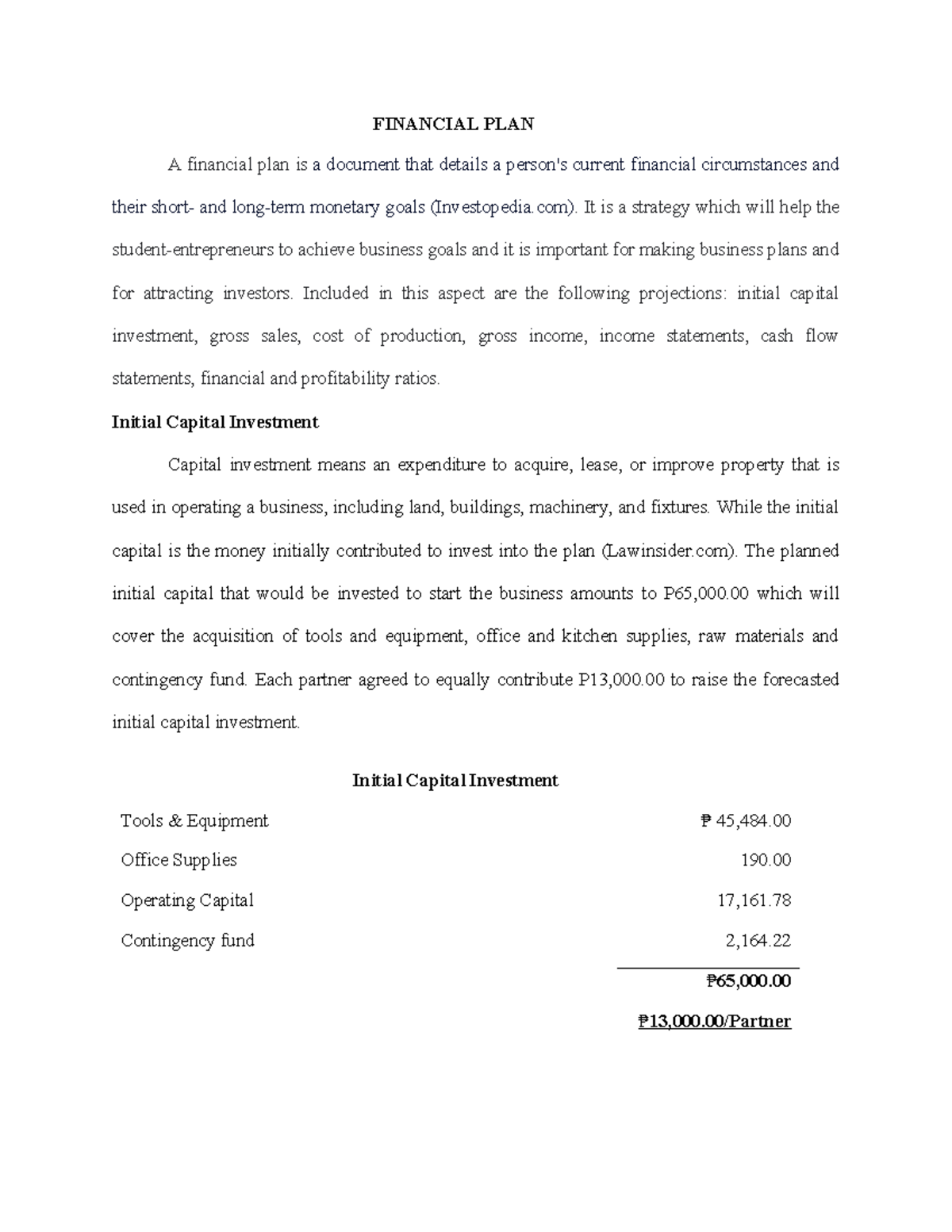 Revised Sample Financial Plan - FINANCIAL PLAN A financial plan is a ...