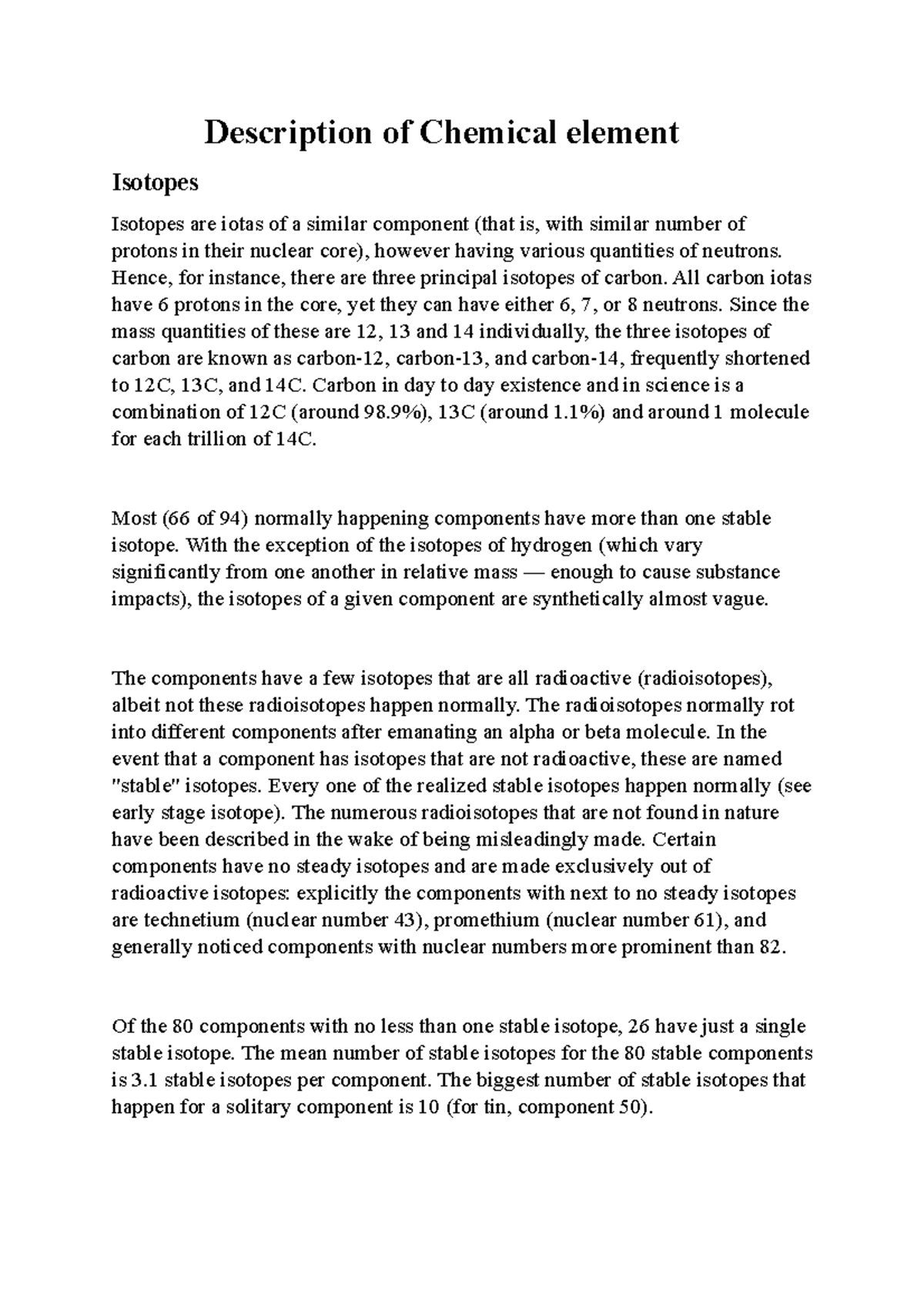 Description of Chemical elemen 1 - Description of Chemical element ...