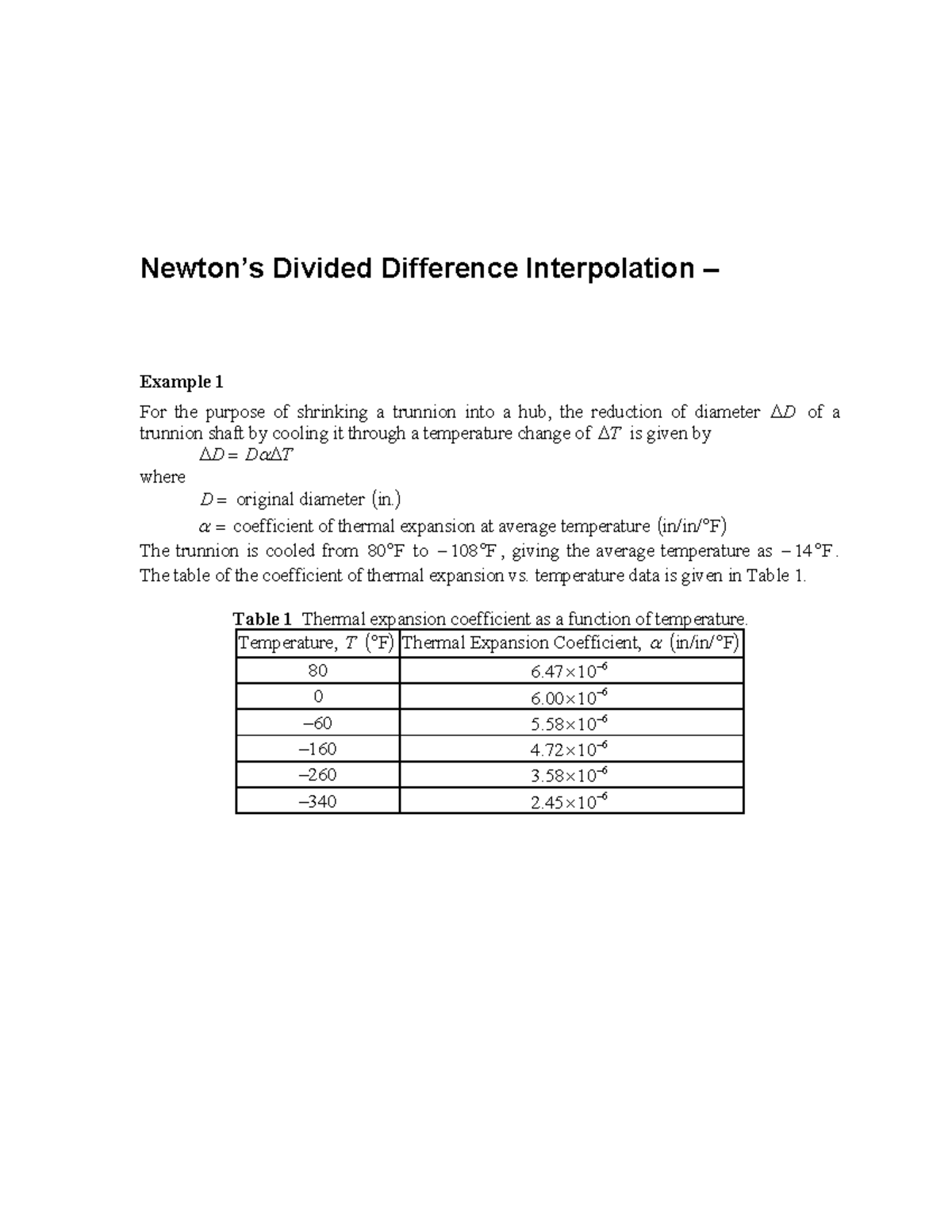 Interploation (Example problem with solution for class Test 1) - Newton ...