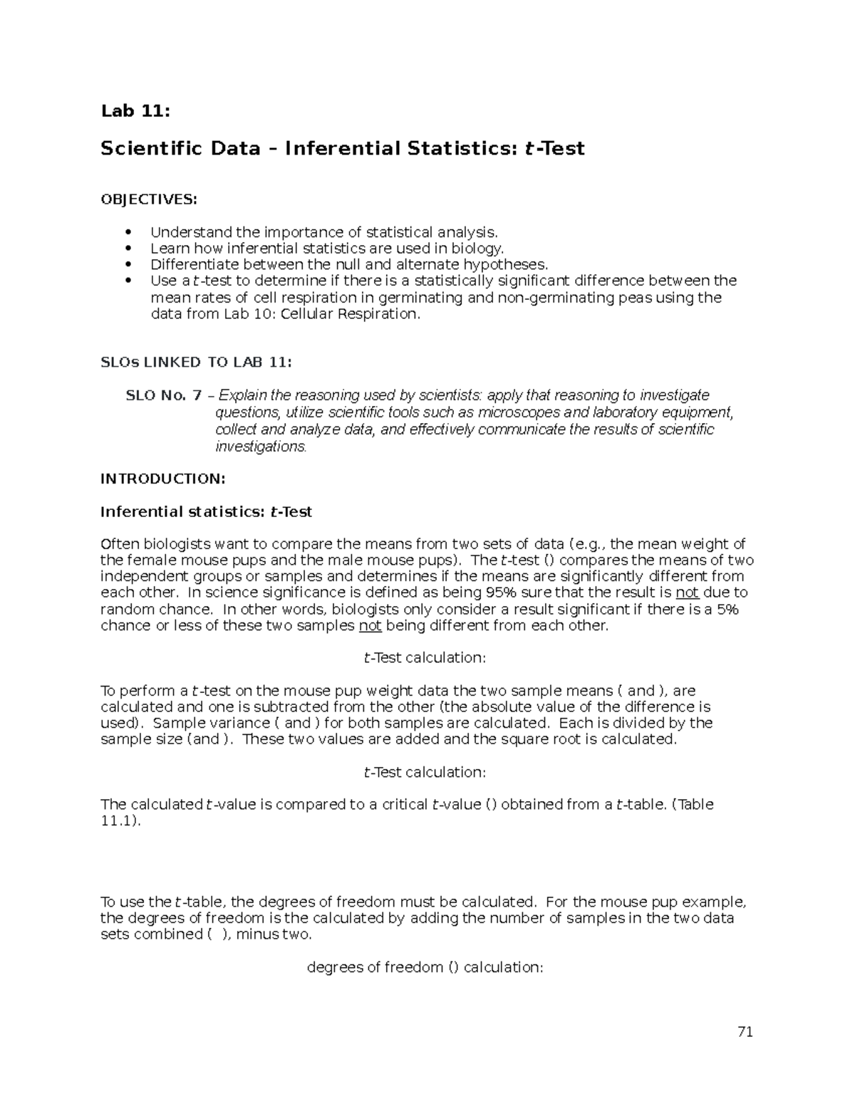 Lab 11-t-Test - Lab 11 t-test - Lab 11: Scientific Data – Inferential ...