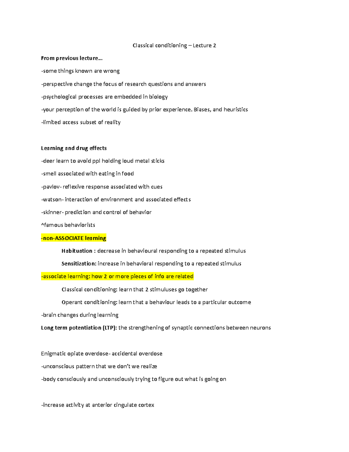 Control conditioning - notes - Classical conditioning – Lecture 2 From ...