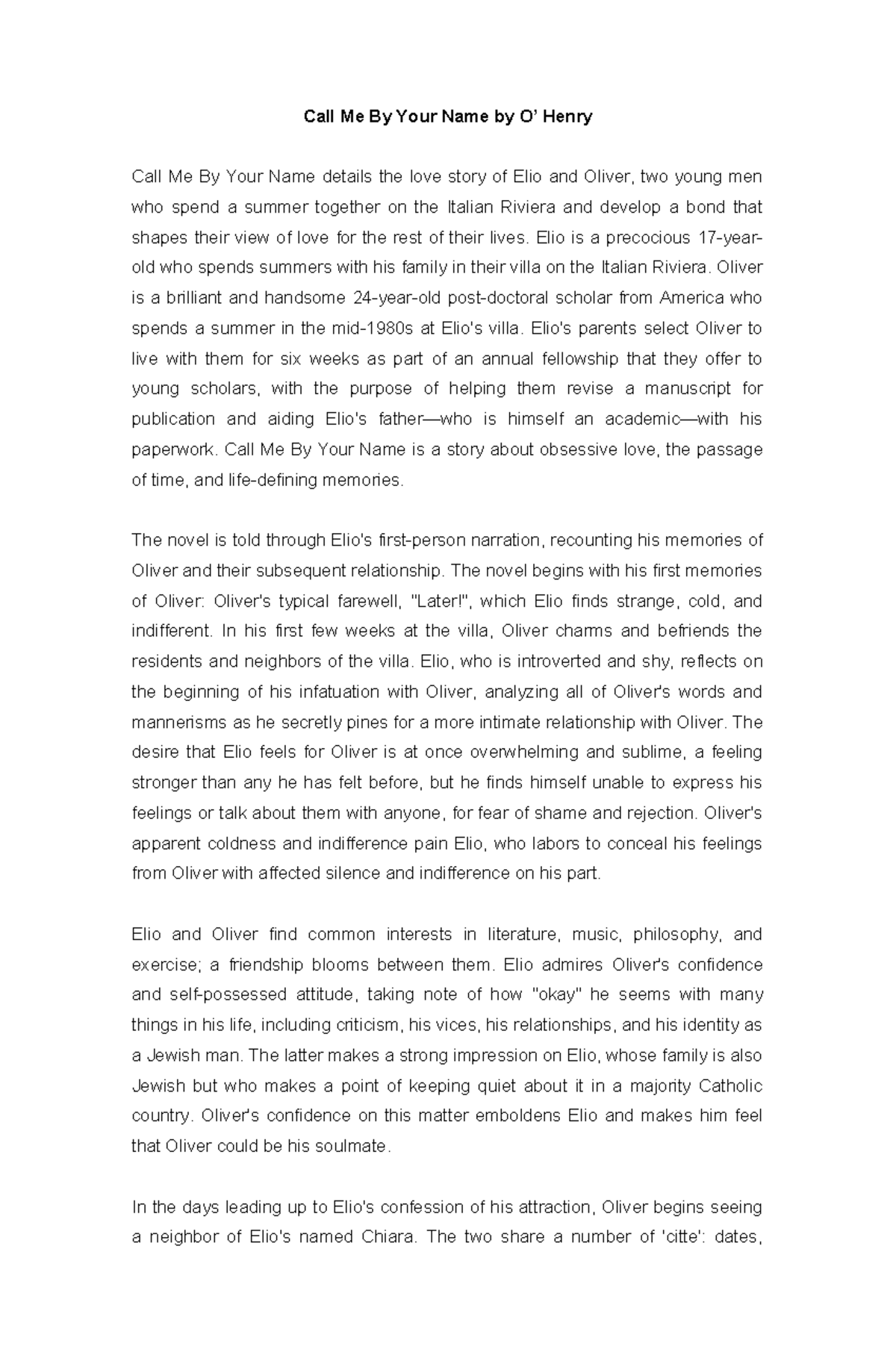 CALL ME BY YOUR NAME Annotation - Call Me By Your Name by O’ Henry Call ...