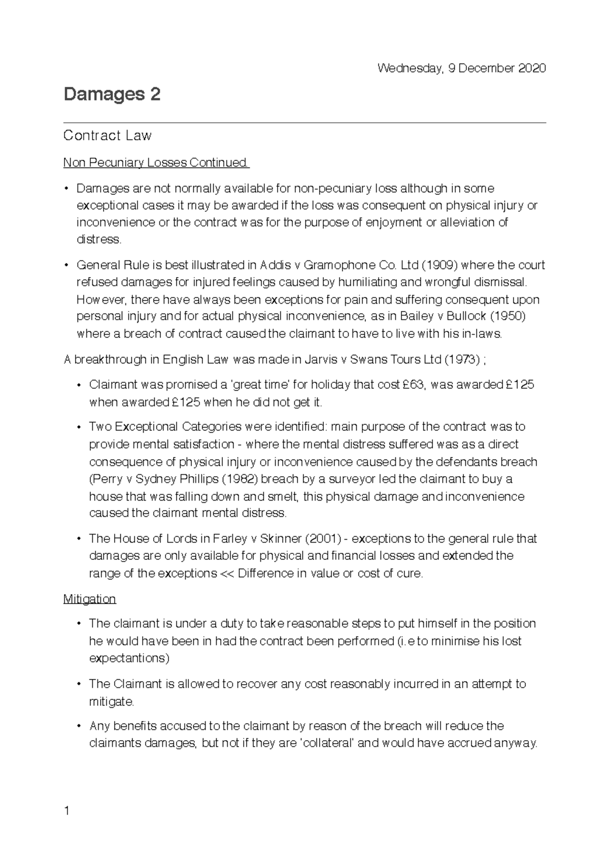Contract LAW WC 7th DEC Damages 2 - Wednesday, 9 December 2020 Damages ...