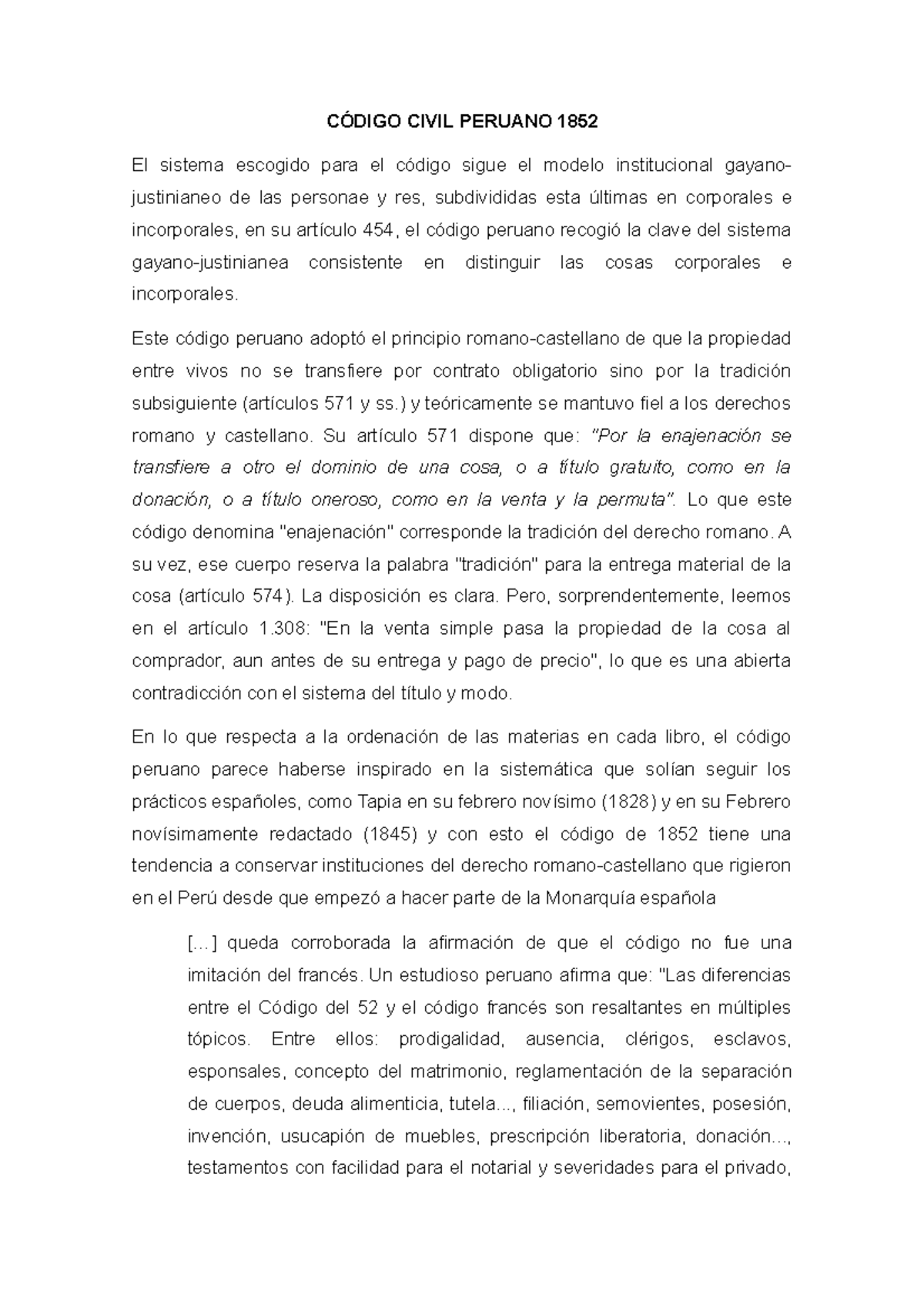 Código Civil Peruano 1852 - CÓDIGO CIVIL PERUANO 1852 El sistema ...