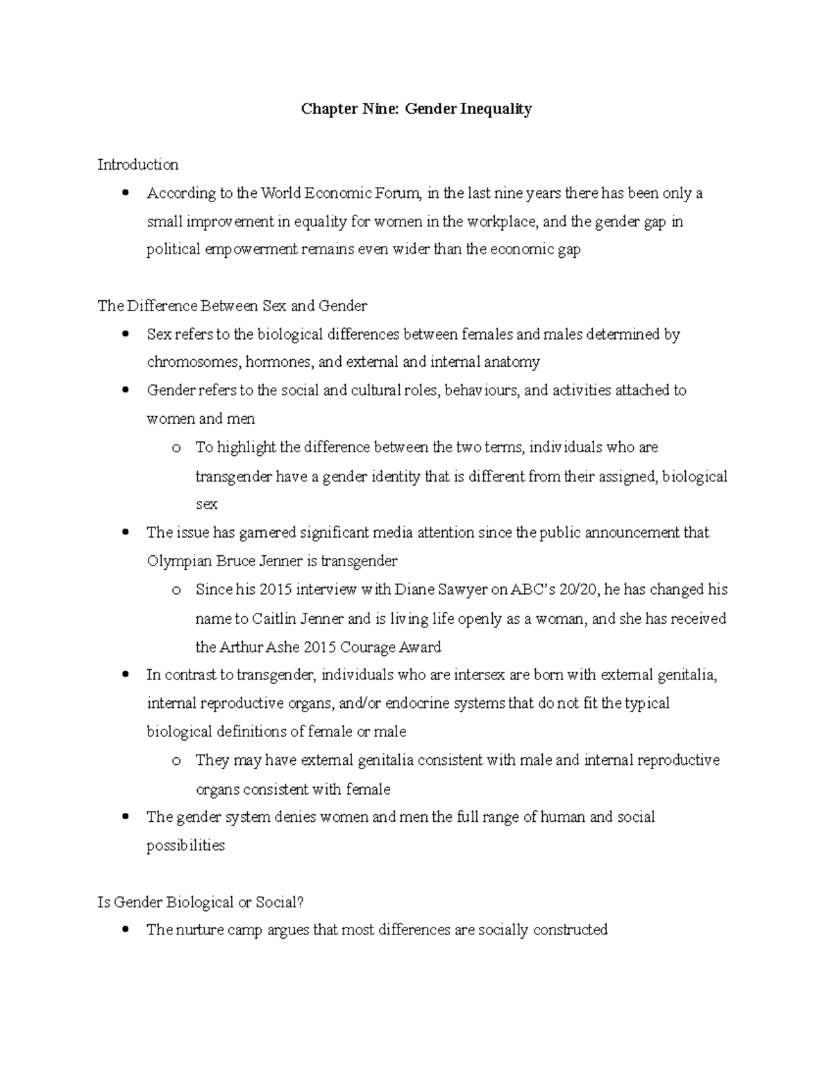 Chapter Nine Gender Inequality - Chapter Nine: Gender Inequality ...