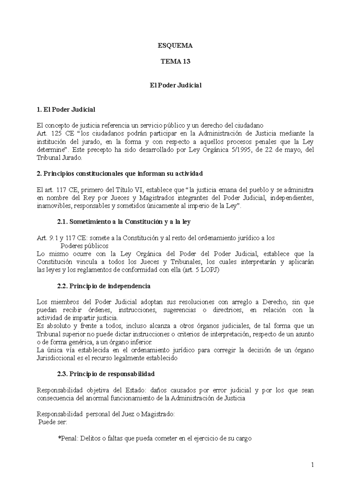 Esquema T 13 - Resumen muy bueno. - ESQUEMA TEMA 13 El Poder Judicial El Poder Judicial El ...