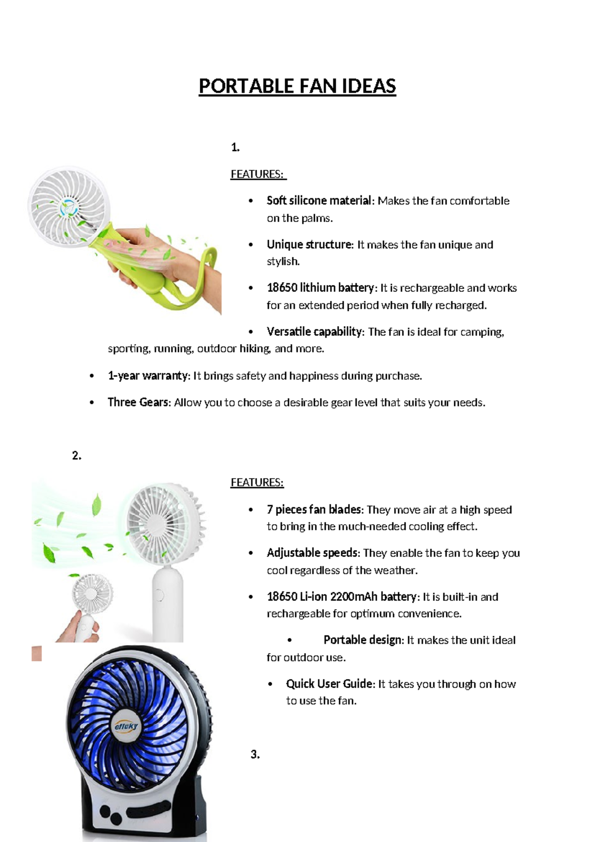 Portable FAN Ideas - dhdsh - PORTABLE FAN IDEAS 1. FEATURES: Soft ...