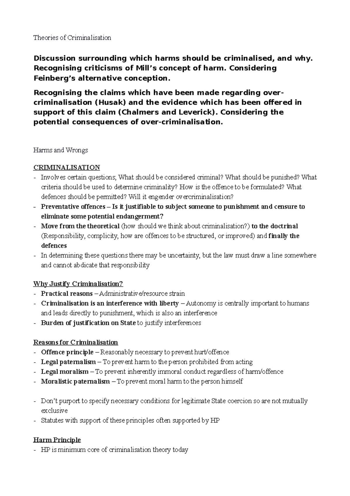 2. Theories of Criminalisation - LAW4010 - Studocu
