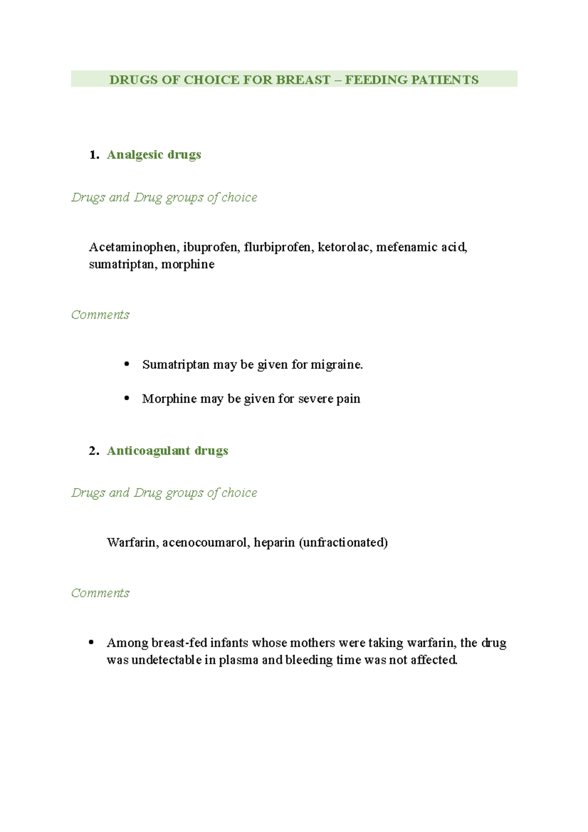 Drugs OF Choice FOR Breast Feeding Patients - DRUGS OF CHOICE FOR ...