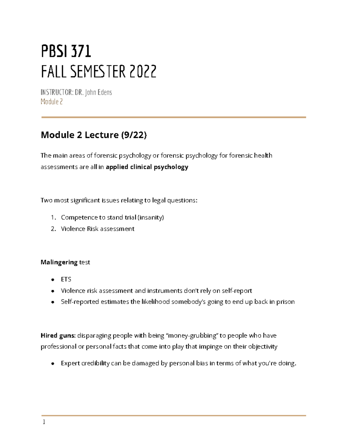 PBSI 371 Module 2 Lecture (9 22) - PBSI 371 FALL SEMTER 2022 INSTRUCTOR ...