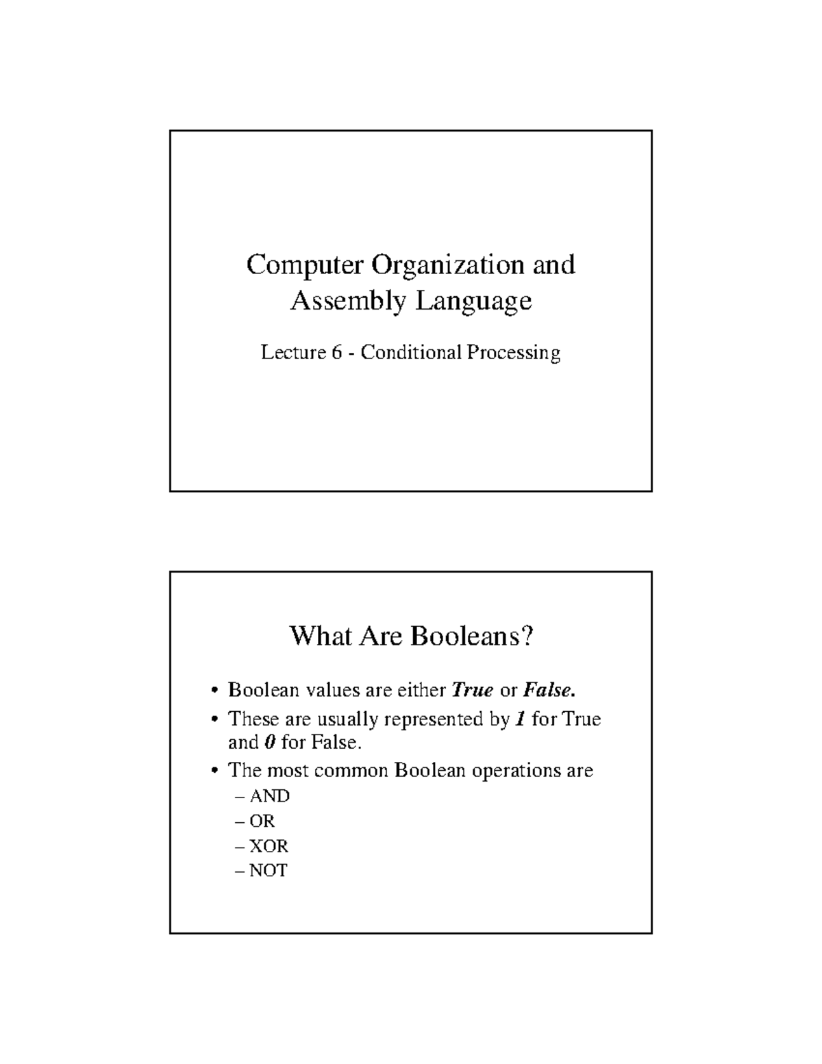 Conditional Processessing Assembly Computer Organization And Assembly Language Lecture 6
