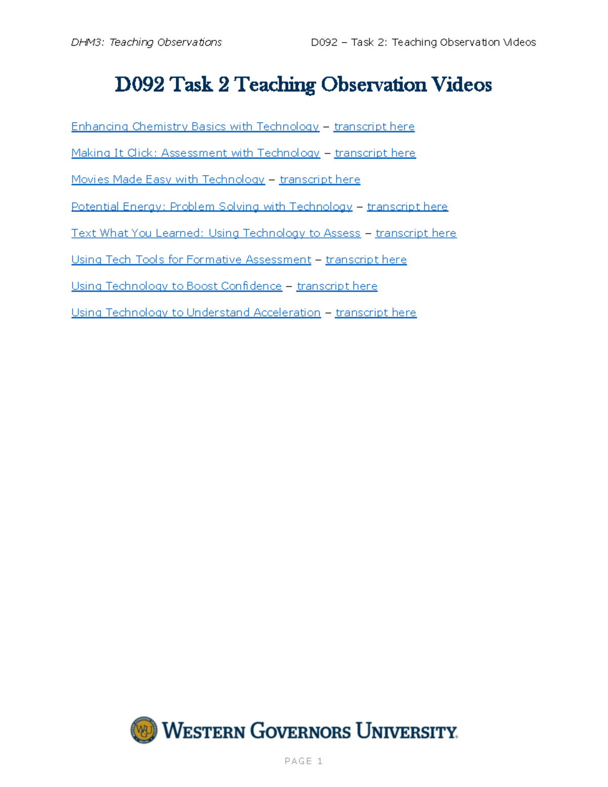 D092 Task 2 Teaching Observation Videos - DHM3: Teaching Observations ...