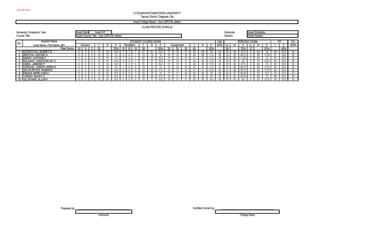 Grading-sheet Finals - N/A - CW PG T R P T R P T R P 60% HL R P LL R P ...