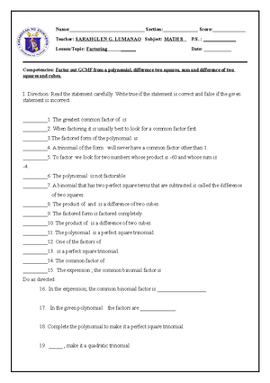 Q2 Mathematics 8 Module 1 - Mathematics Quarter 2 – Module 1: Linear ...