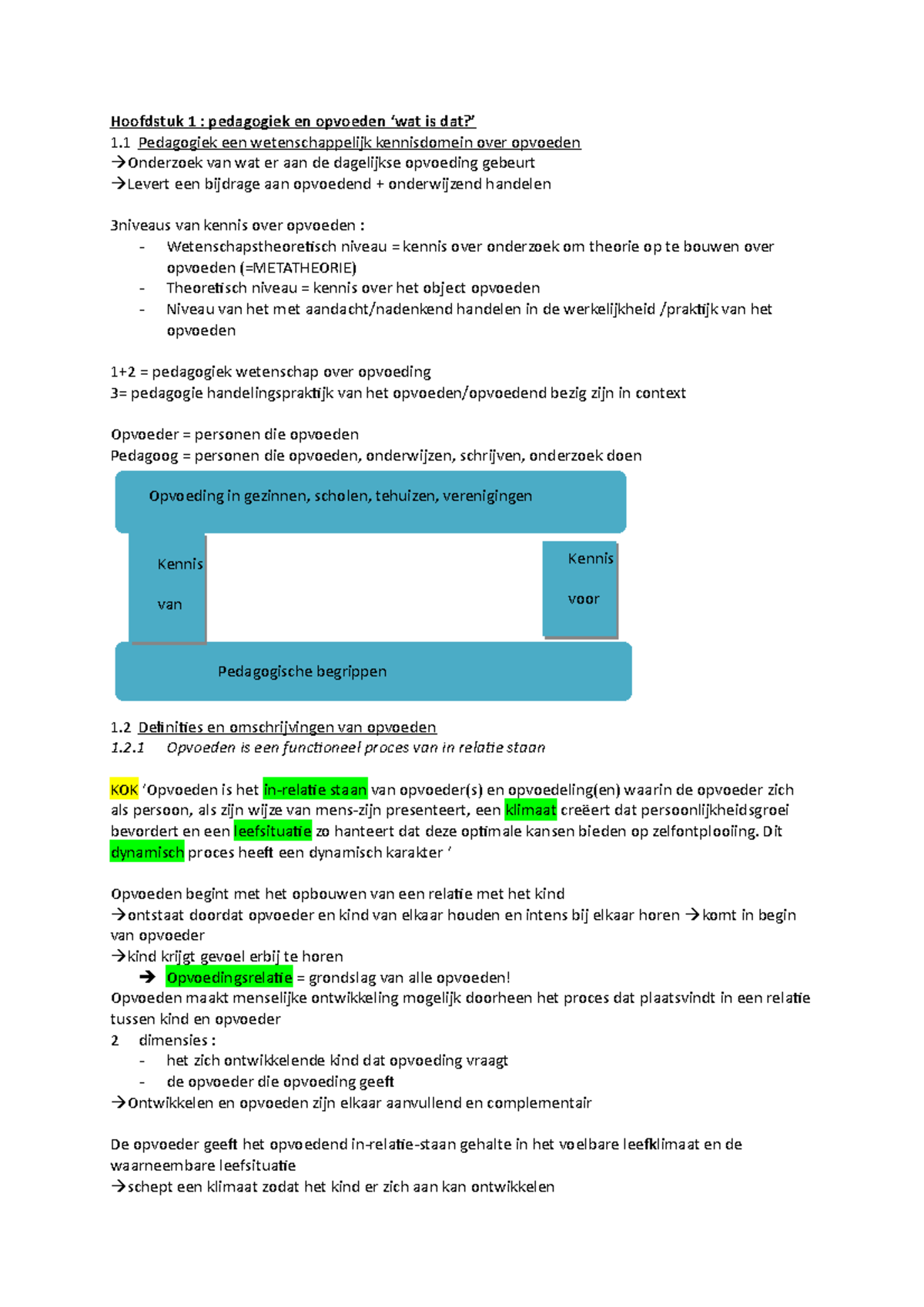 Samenvatting - H1 - Hoofdstuk 1 : pedagogiek en opvoeden ‘wat is dat?’ 1 Pedagogiek een - Studocu