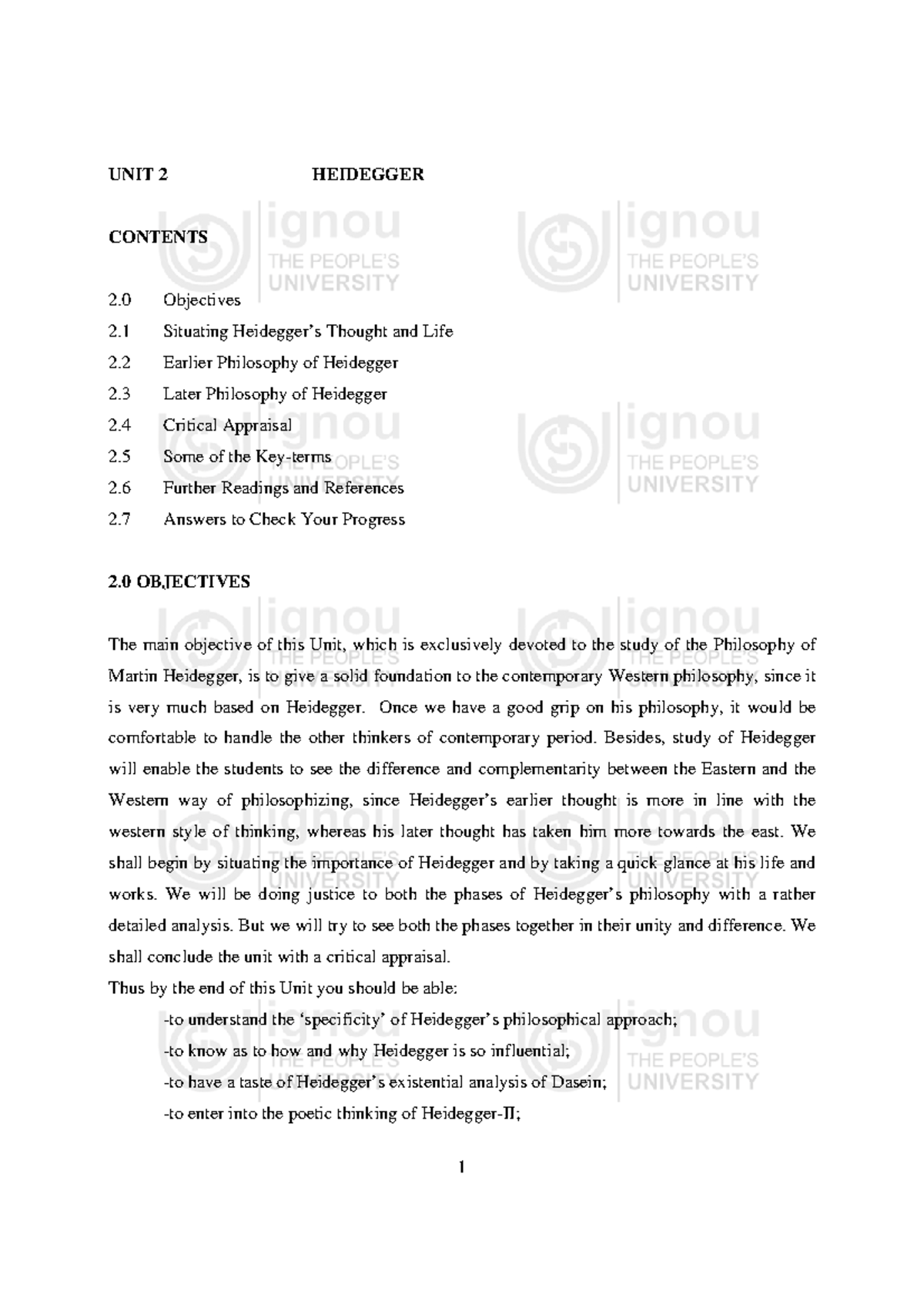 Heiddeger - notes - UNIT 2 HEIDEGGER CONTENTS 2 Objectives 2 Situating ...