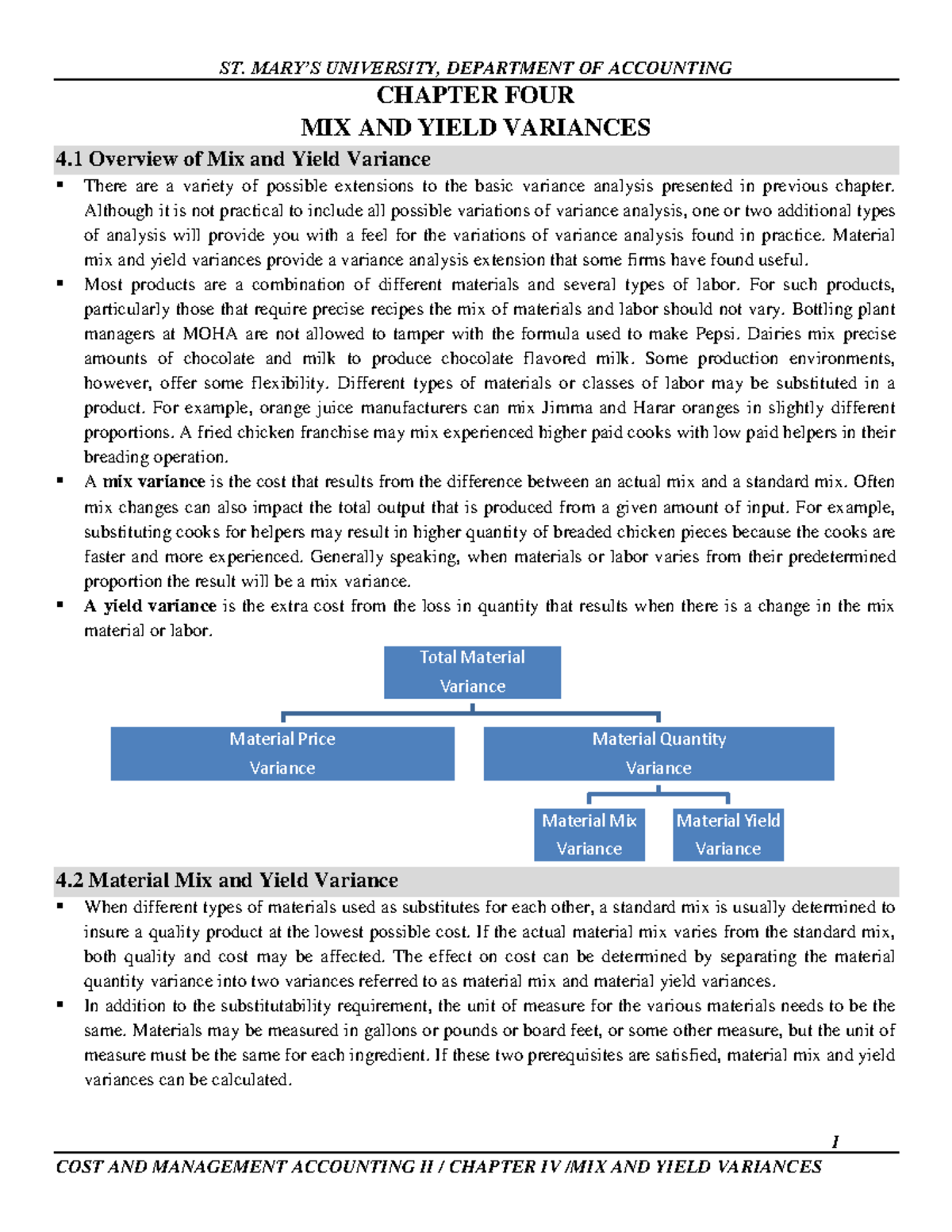 CH - 4 Mix and Yield Variance final - 1 CHAPTER FOUR MIX AND YIELD ...