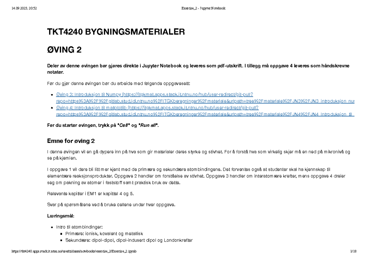 Øving 2 - Jupyter Notebook - TKT4240 BYGNINGSMATERIALER ØVING 2 Deler av denne øvingen bør ...
