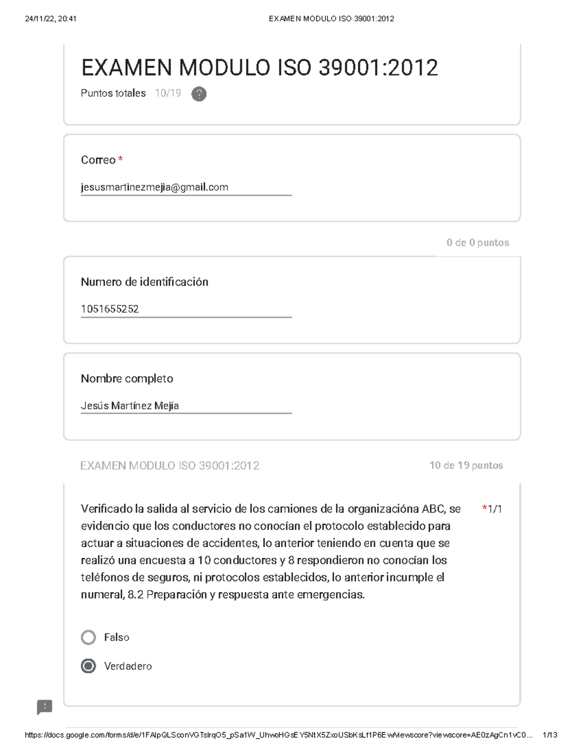 Examen Modulo ISO 39001 2012 Respuestas Examen 24 NOV - Correo ...