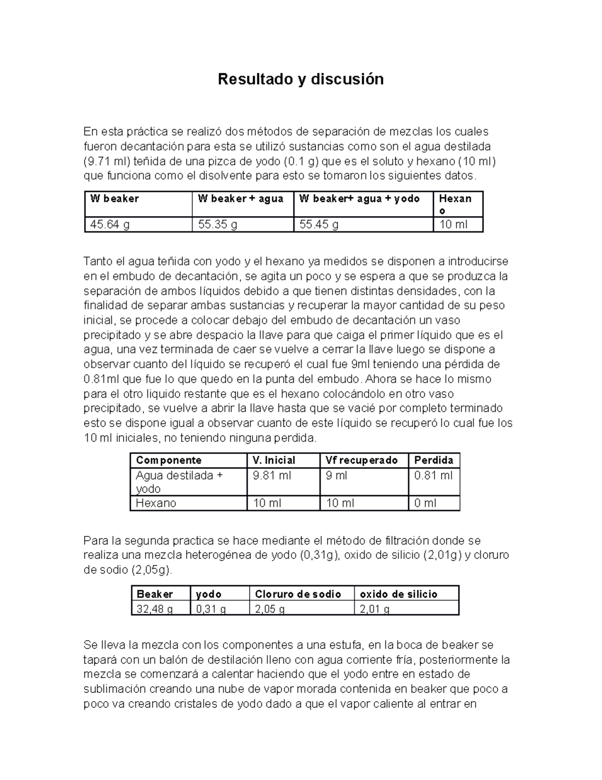 Resultado y discusión segundo laboratorio - Resultado y discusión En ...