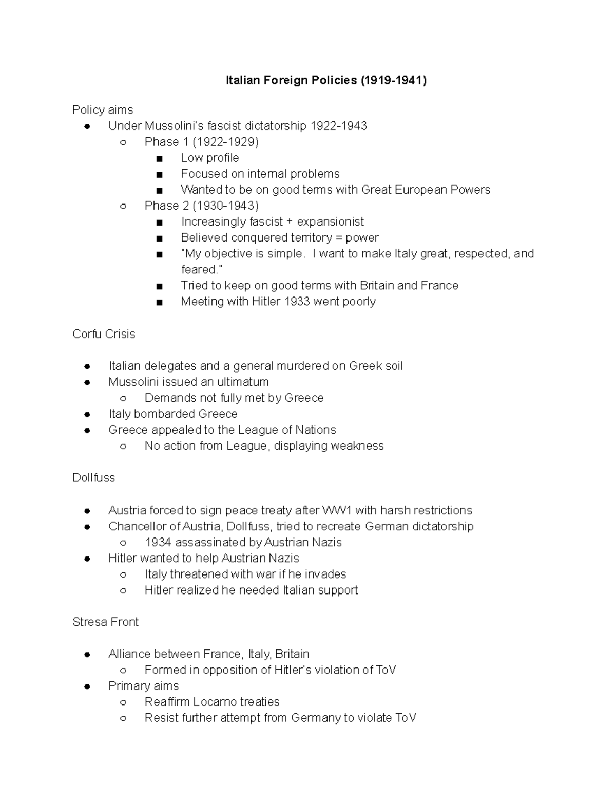 Italian Foreign Policies (1919-1941) - I want to make Italy great ...