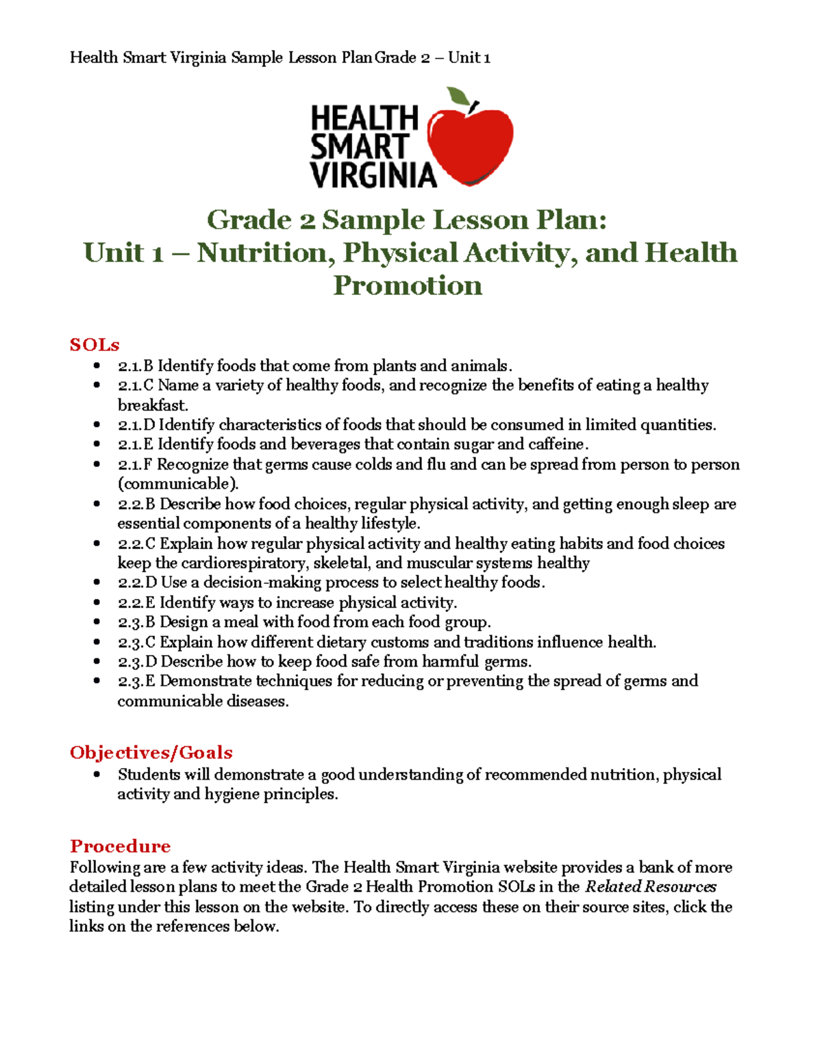 Gr2-hp-1-health-promotion - Grade 2 Sample Lesson Plan: Unit 1 ...