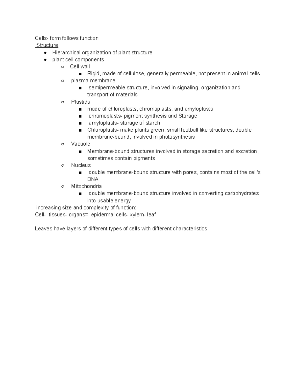Module 4 - Lecture notes 2 - Cells- form follows function Structure ...