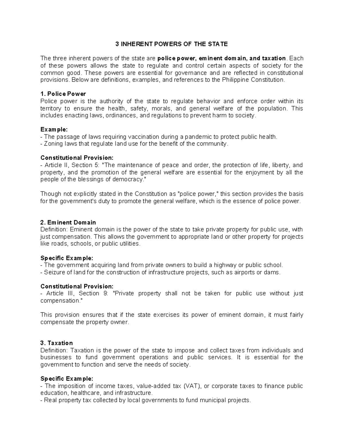3 Inherent Powers OF THE State - 3 INHERENT POWERS OF THE STATE The ...