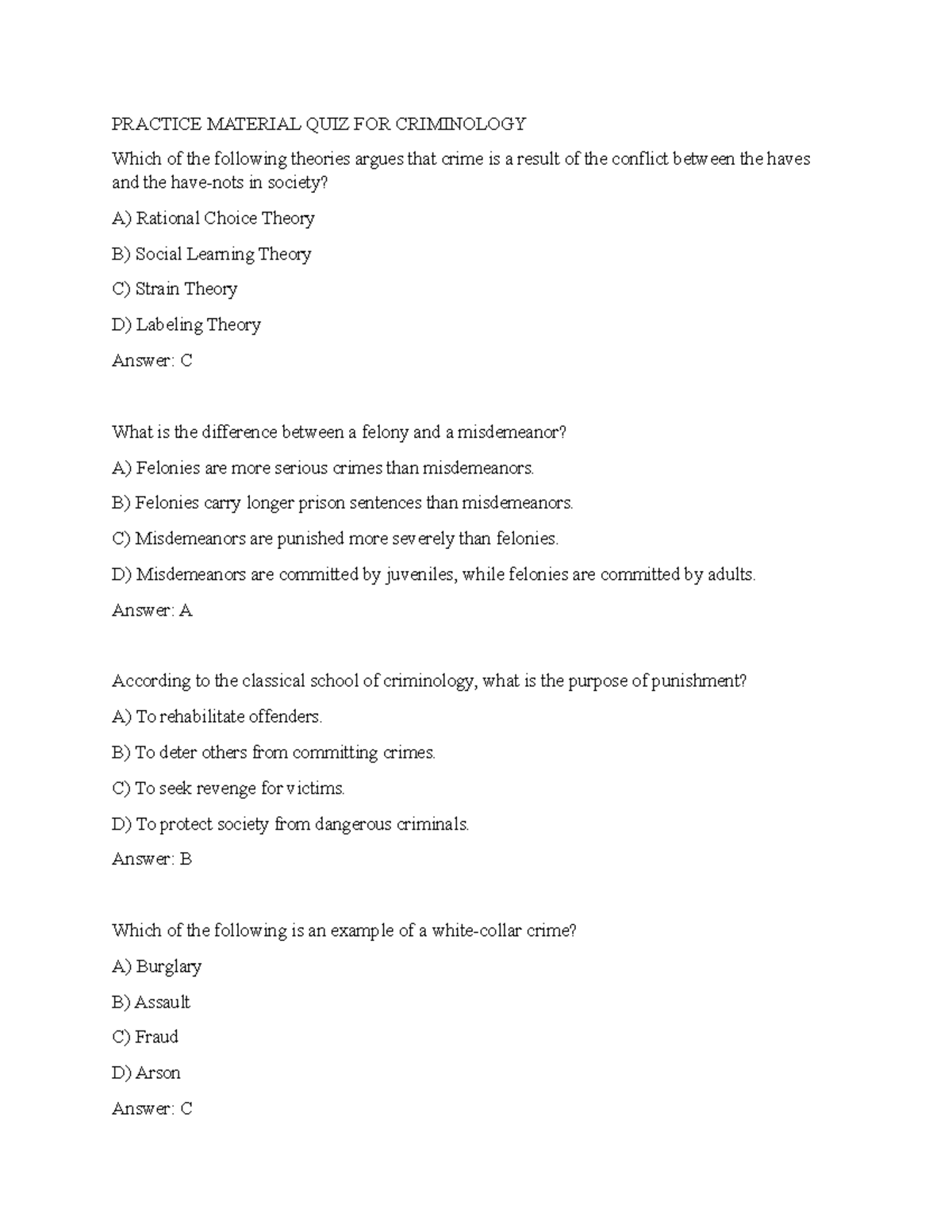 Practice Material QUIZ FOR Criminology - PRACTICE MATERIAL QUIZ FOR ...