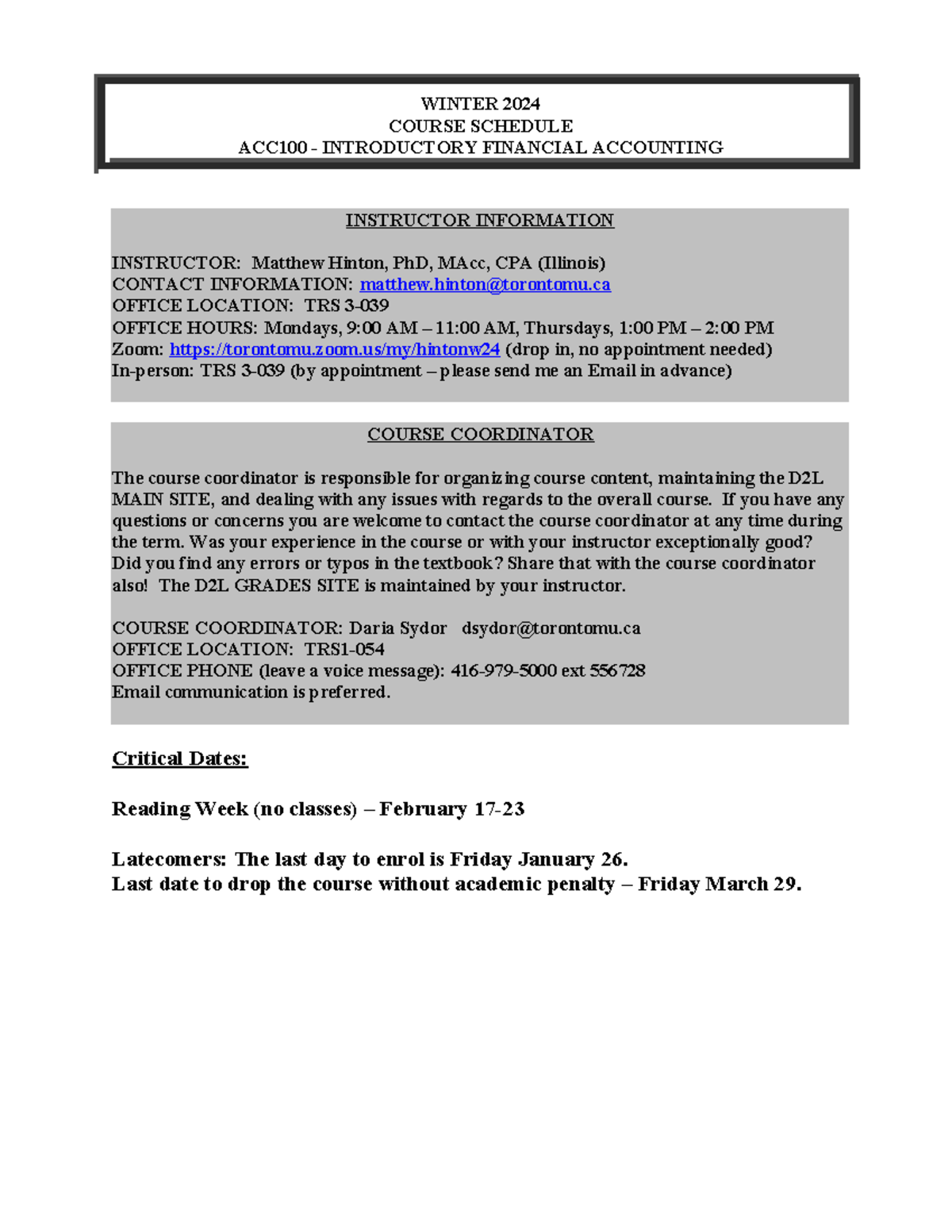 ACC100 - Course Schedule - Winter 2024 - WINTER 2024 COURSE SCHEDULE ...
