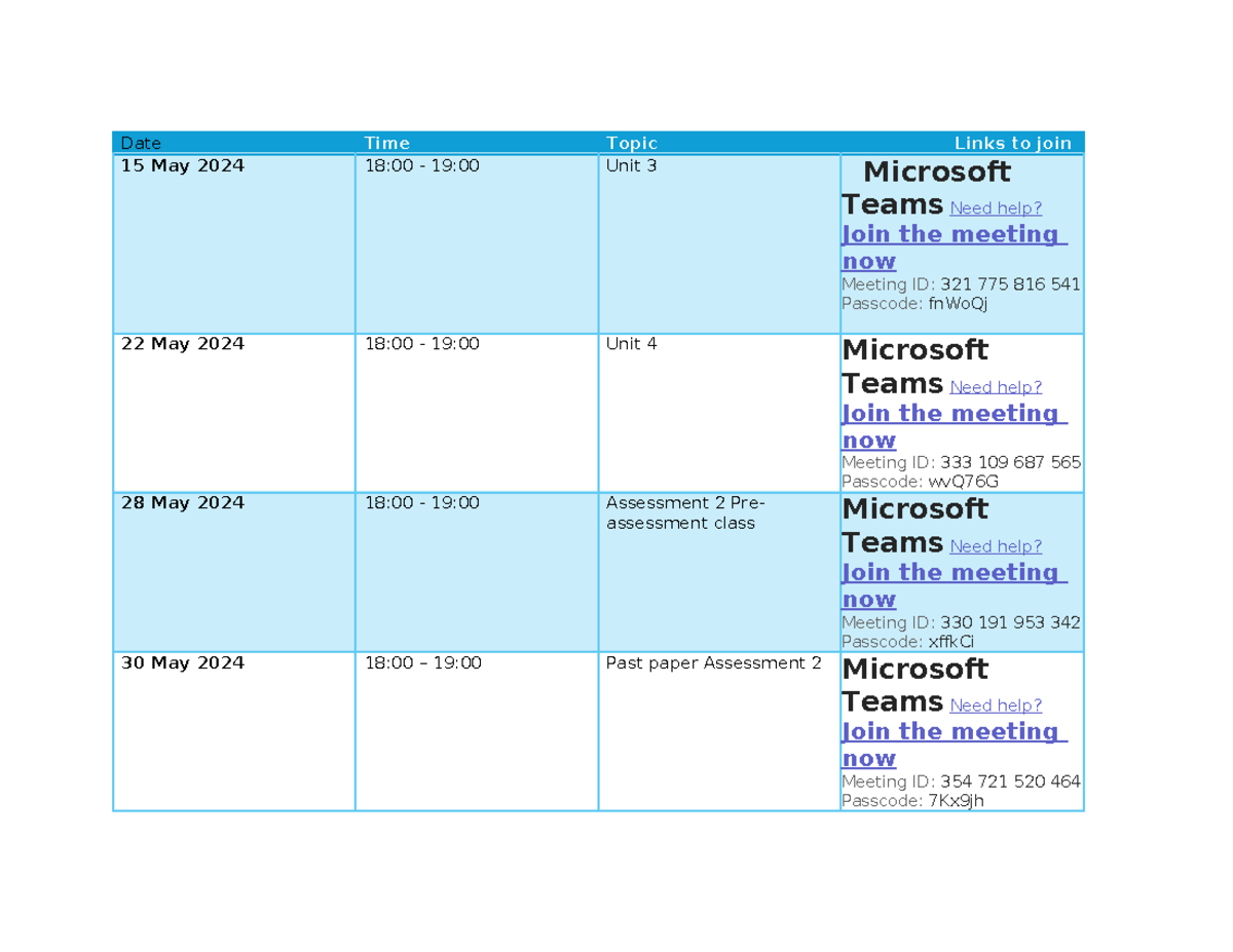 ENG1514 notes May 2024 - Date Time Topic Links to join 15 May 2024 18: ...