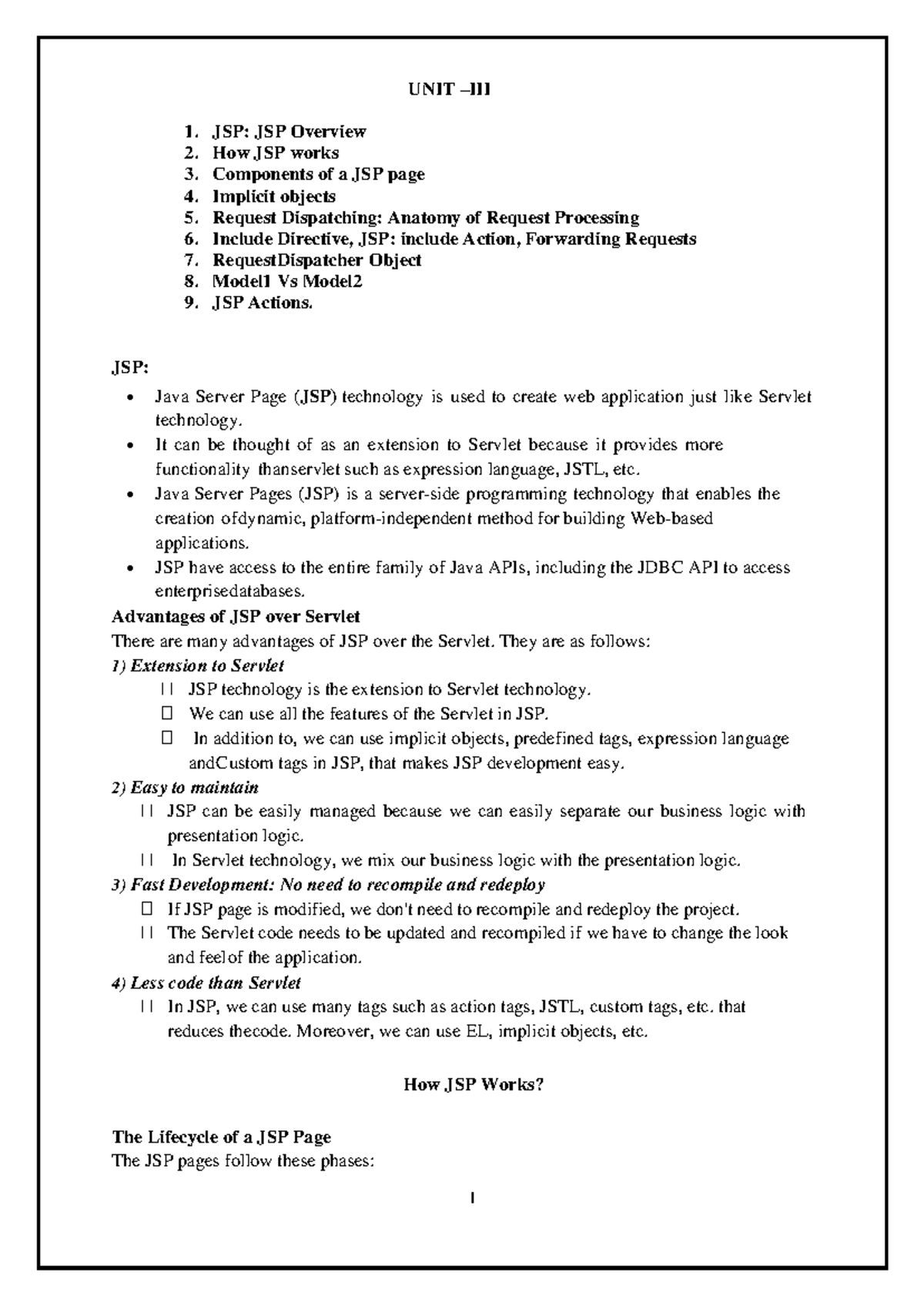 Unit 3 Advanced Java Advance Java Notes Unit Iii 1 Jsp Jsp