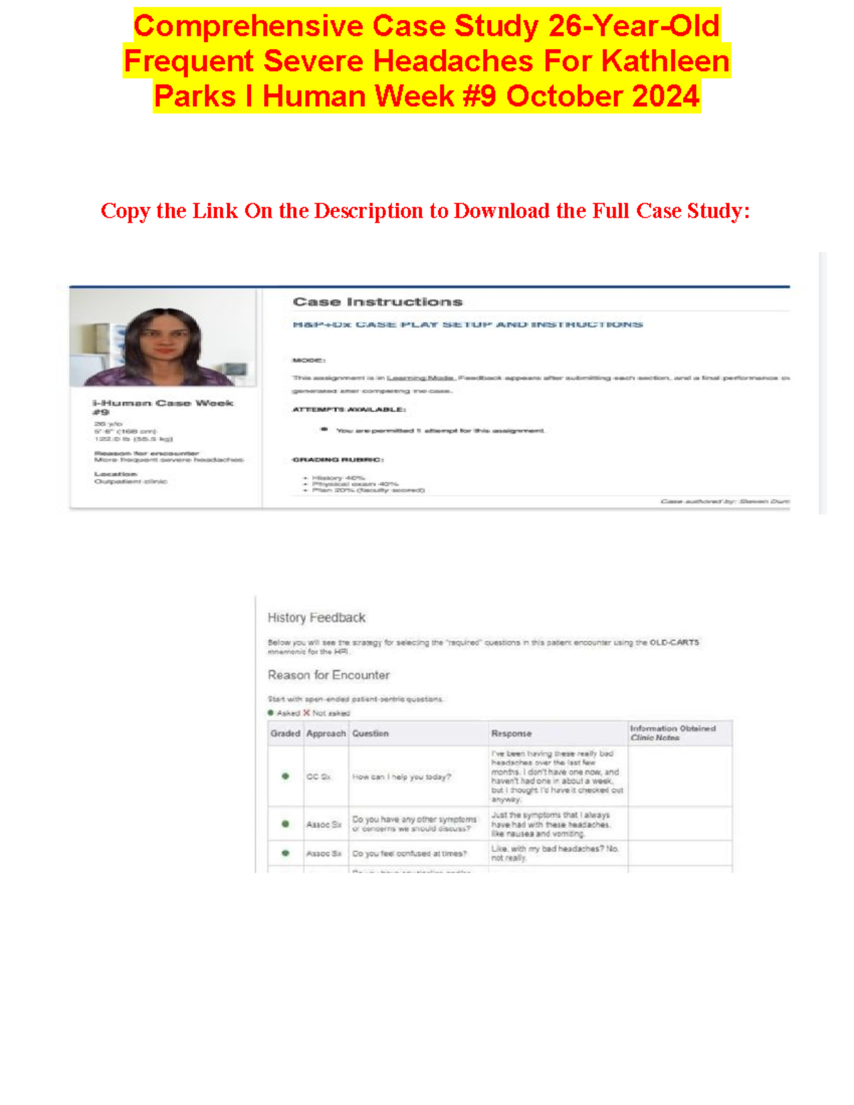 Comprehensive Case Study 26-Year-Old Frequent Severe Headaches For ...