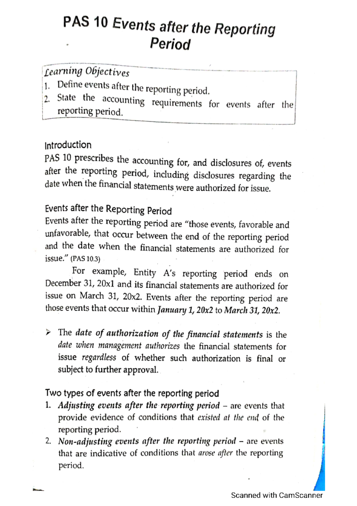 PAS 10 Events after the Reporting Period - Accounting - Studocu