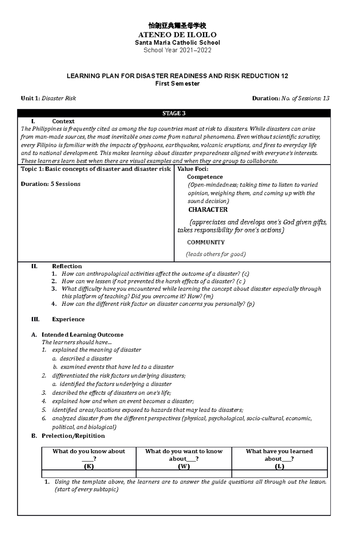 LP-Topic 1 - Basic Concept of Disaster - 怡朗亚典耀圣母学校 ATENEO DE ILOILO ...