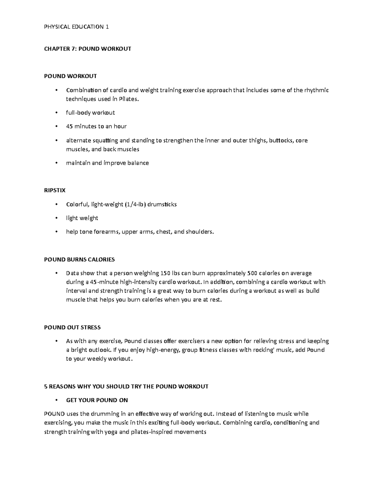 Chapter 7 - Pound Workout - CHAPTER 7: POUND WORKOUT POUND WORKOUT ...
