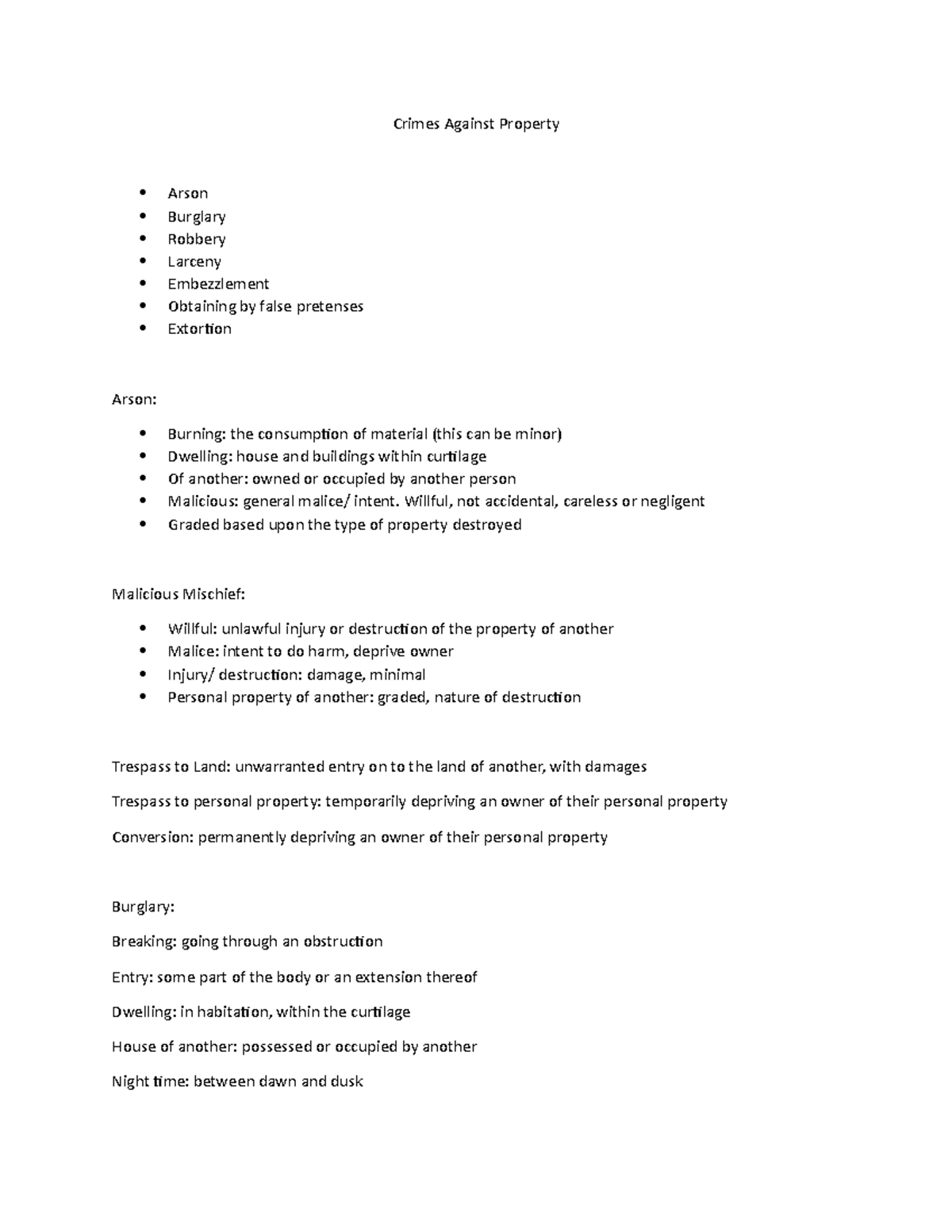 Class Notes Four P2 - Crimes Against Property Arson Burglary Robbery ...