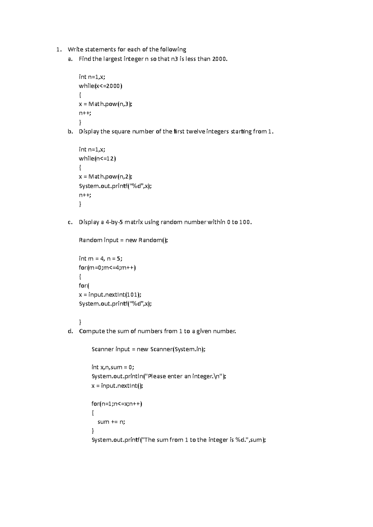 TUTO 4 FOP - TUTO 4 FOP - Write statements for each of the following a. Find the largest integer ...