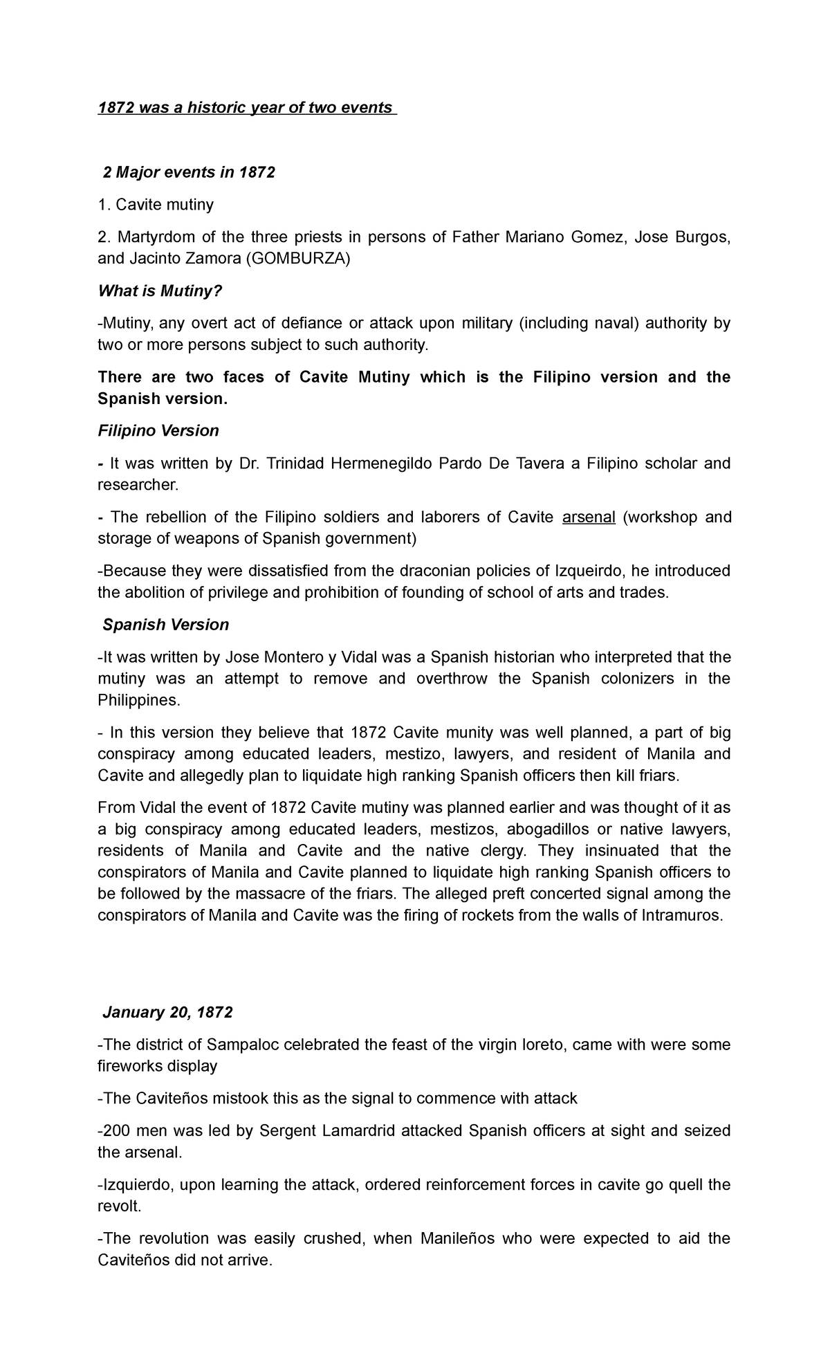 Cavute Mutiny - notes - 1872 was a historic year of two events 2 Major ...