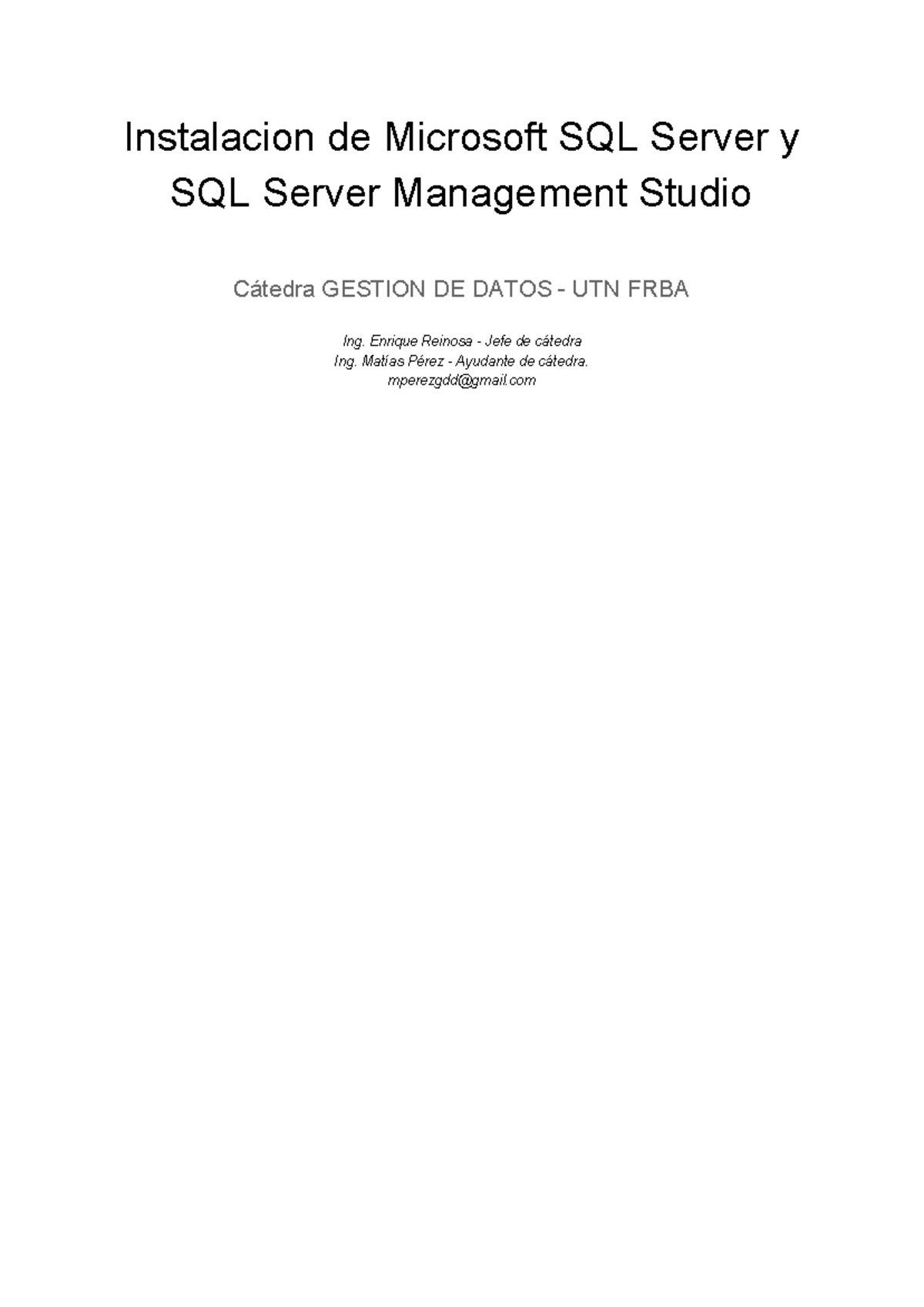 Instalacion de Microsoft SQL Server y SQL Server Management Studio - Instalacion de Microsoft ...