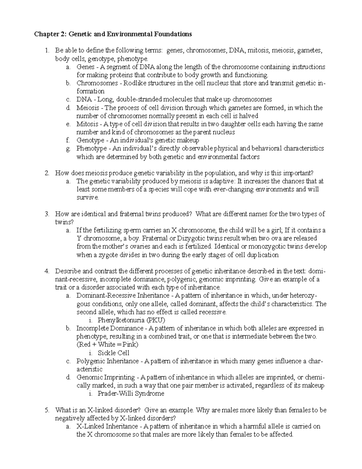 Chapter 2- Genetic and Environmental Foundations - a. Genes - A segment ...