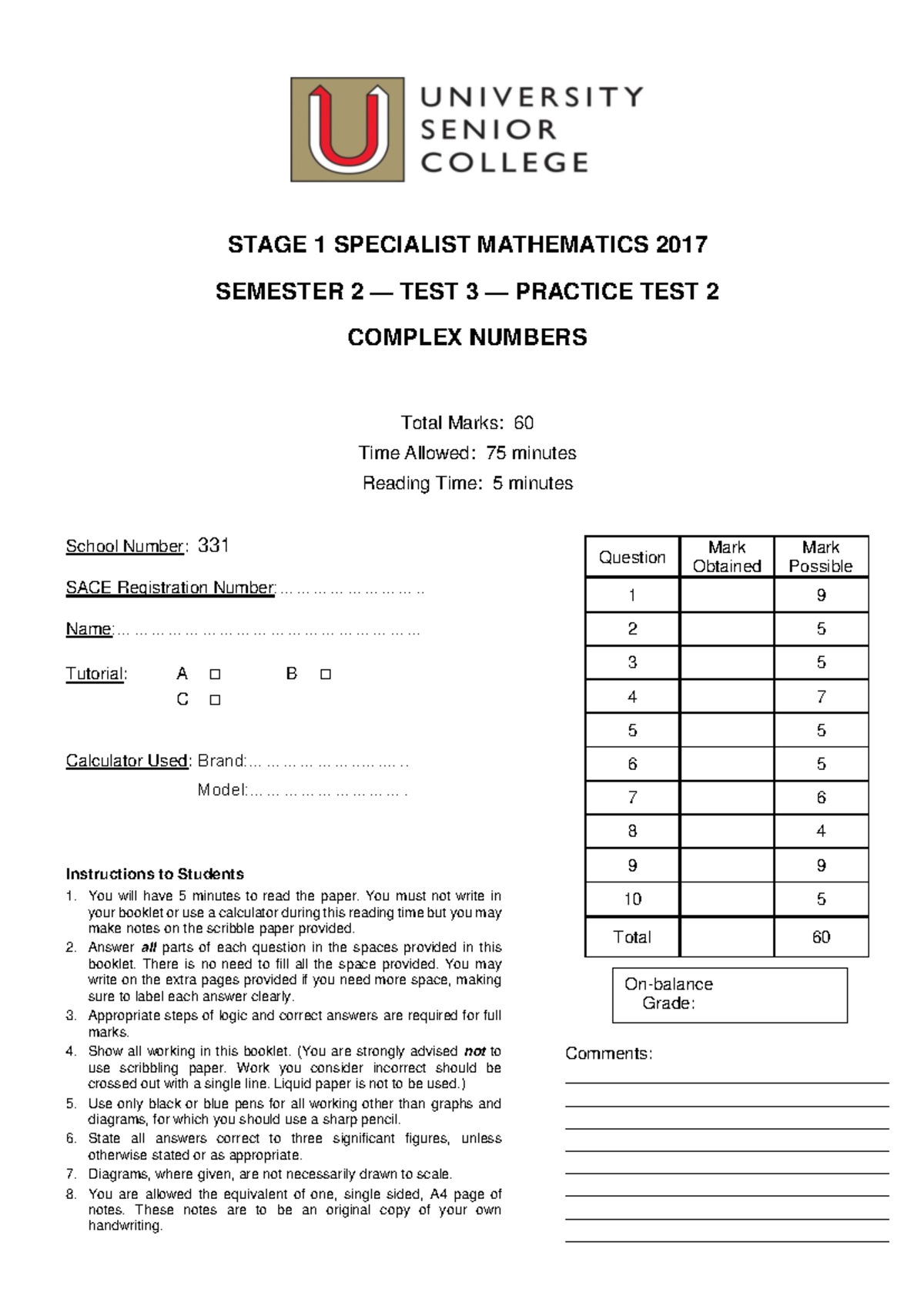 Exam - complex numbers prac test 2 - STAGE 1 SPECIALIST MATHEMATICS ...