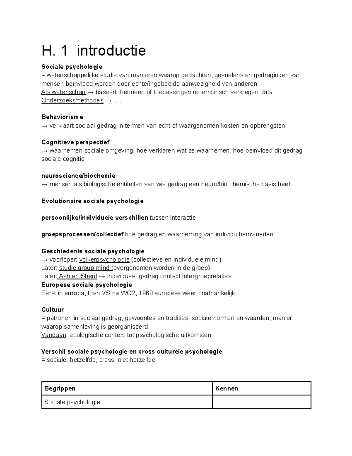 Cross cult - H. 1 introductie Sociale psychologie = wetenschappelijke studie van manieren waarop ...