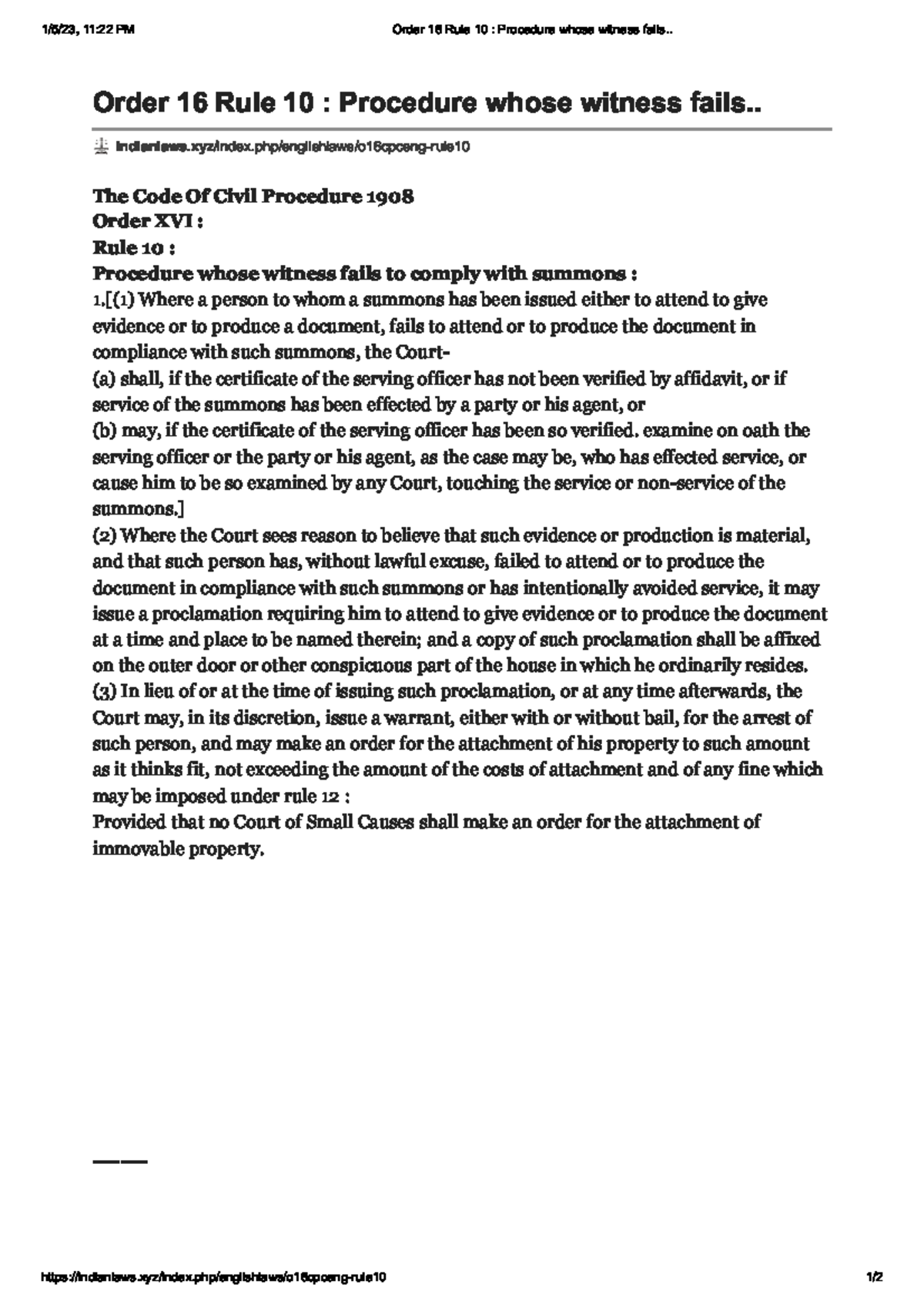 CPC - Order 16 Rule 10 Procedure whose witness fails - - Studocu