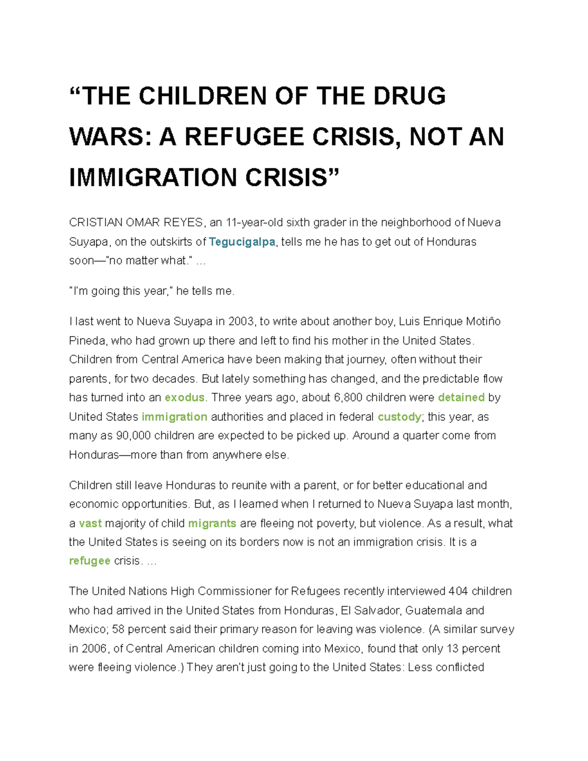 “THE Children OF THE DRUG WARS A Refugee Crisis, NOT AN Immigration ...